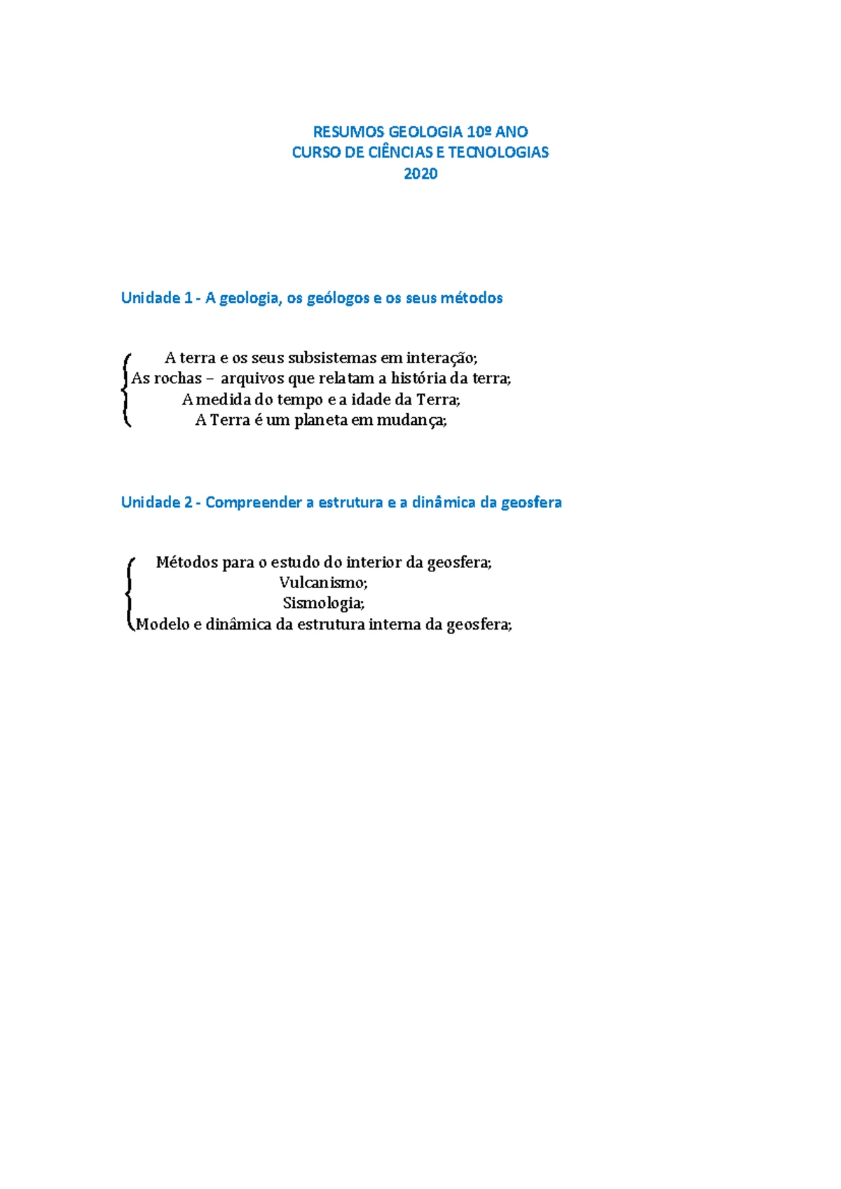 Teste de Avaliação de Geologia - 11.º Ano (Geologia) - Studocu