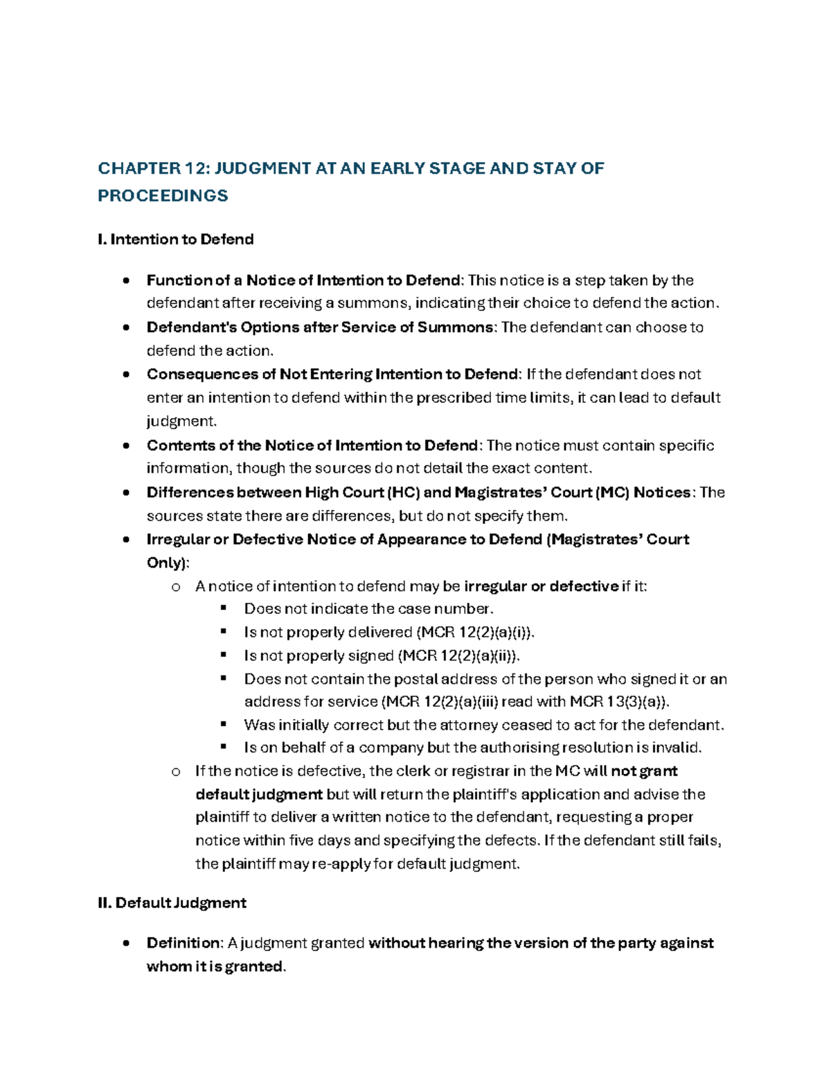 CIVIL PROCEDURE CHAPTERS 12-16: JUDGMENT, DEFAULT, & PLEADINGS - Studocu