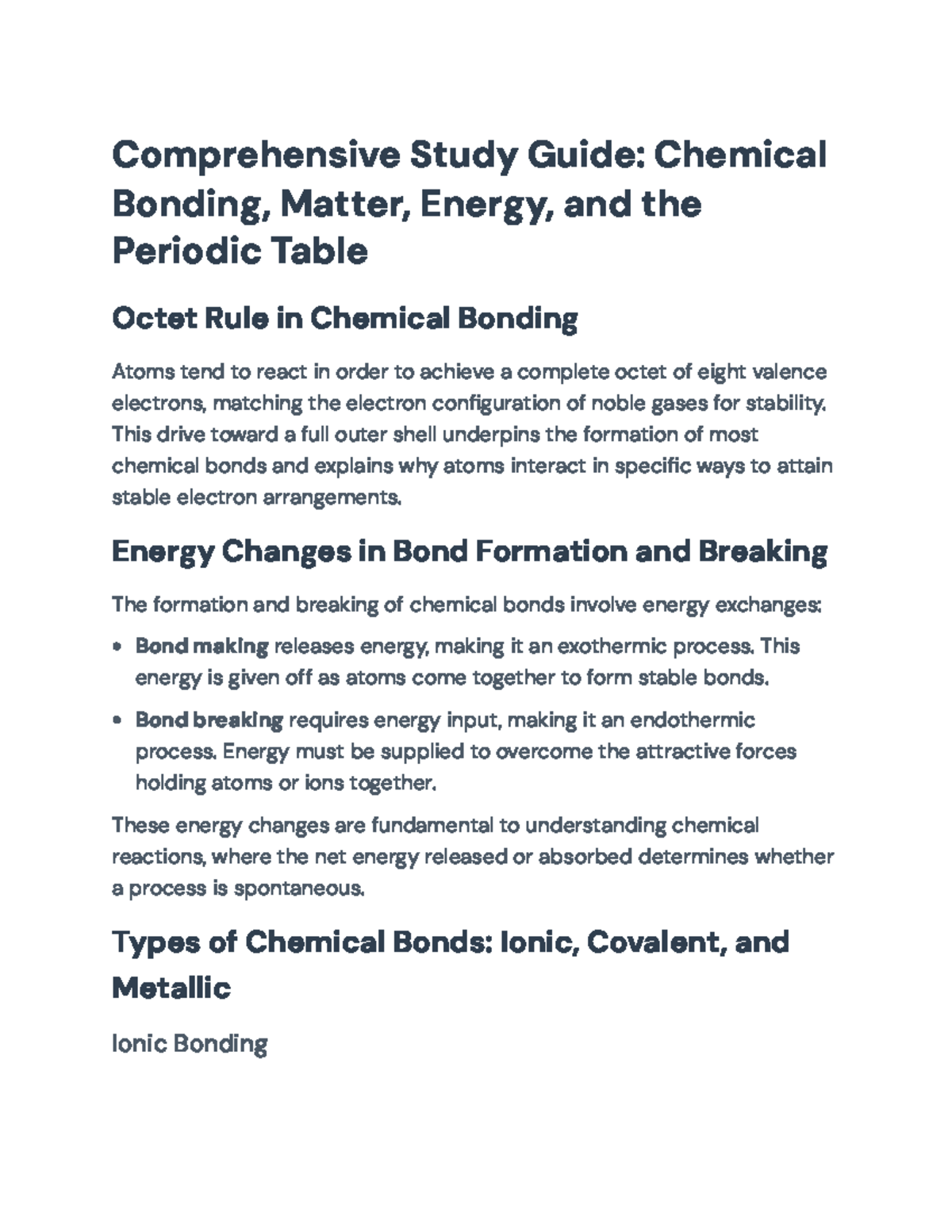Comprehensive Study Guide: Chemical Bonding & Energy Concepts (CHEM 101 ...
