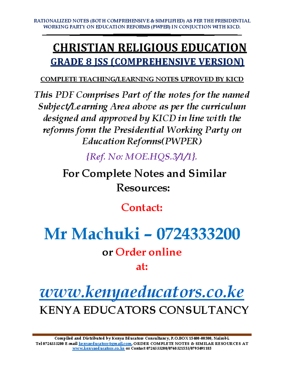 CRE G8 JSS Comprehensive Teaching & Learning Notes - Studocu