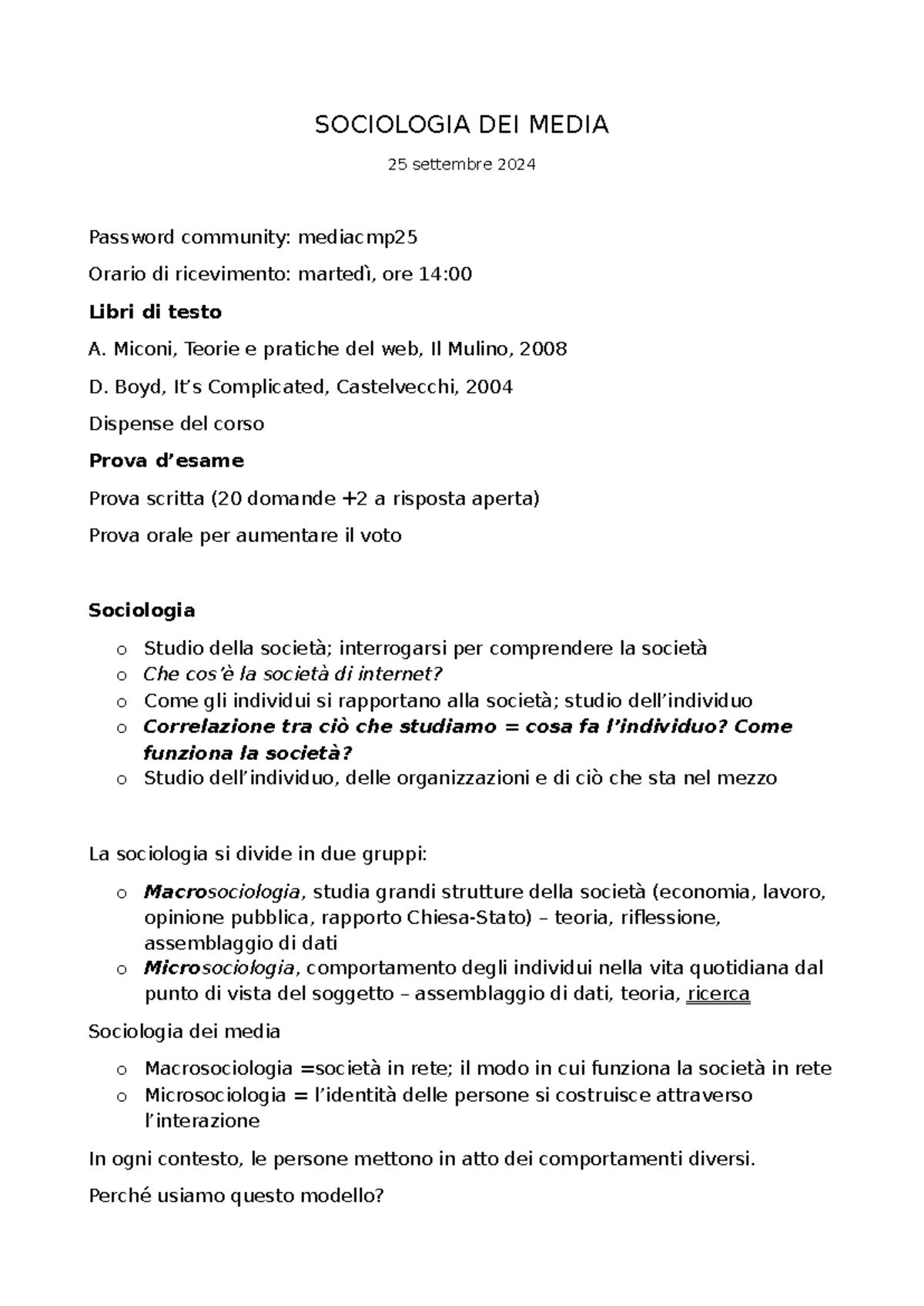 Appunti di Sociologia dei Media - Corso 2024 - Studocu