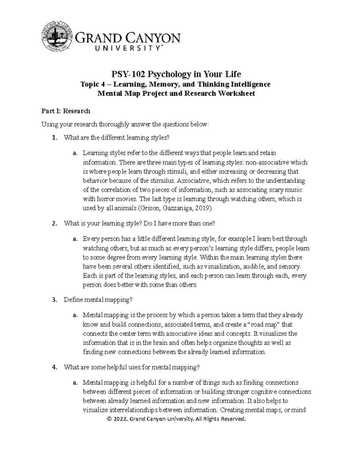 PSY 102 T4 RS Researchand Mental Map Worksheet - Psychology in Your ...