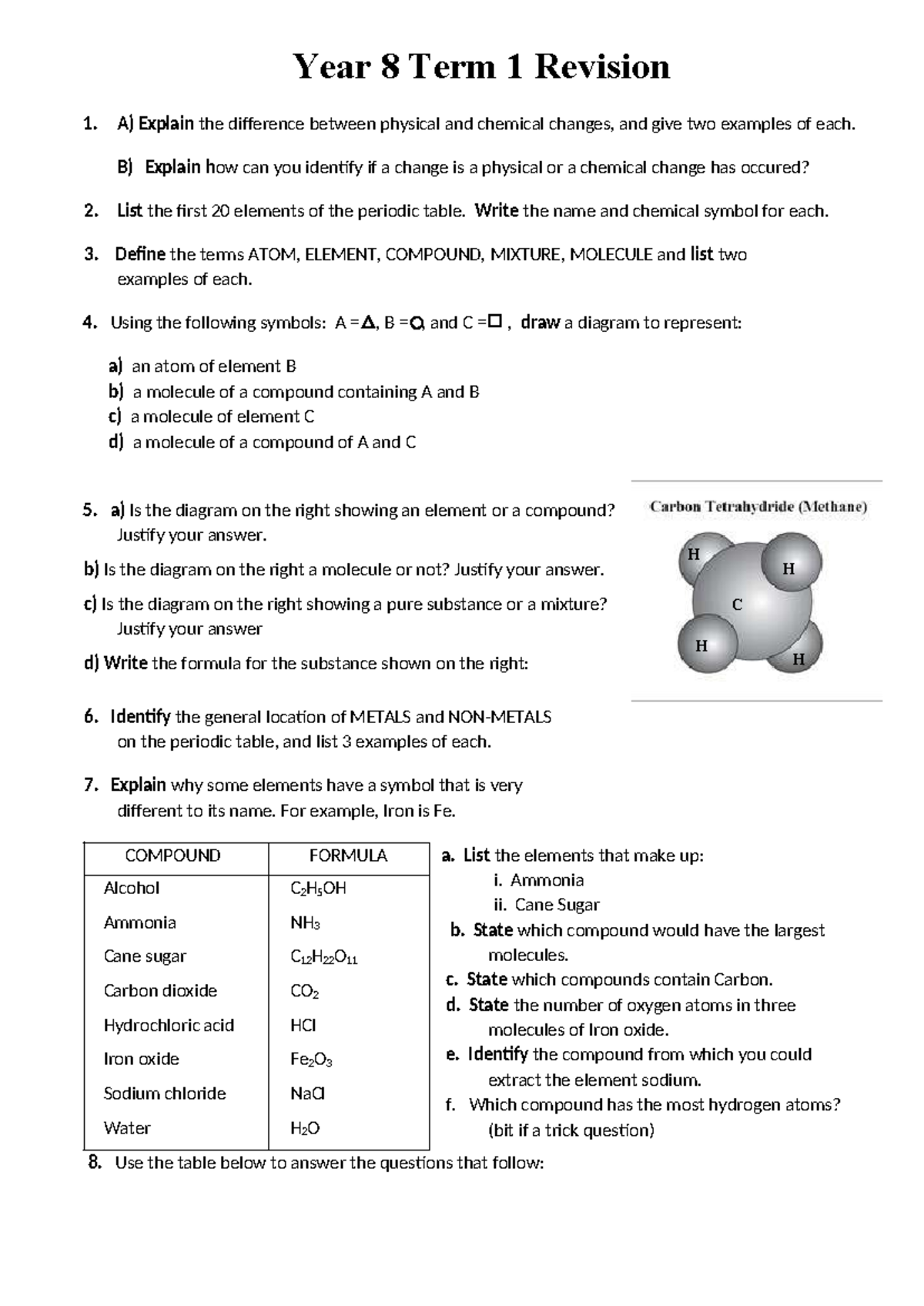 Year 8 Term 1 Science Revision: Physical & Chemical Changes - Studocu