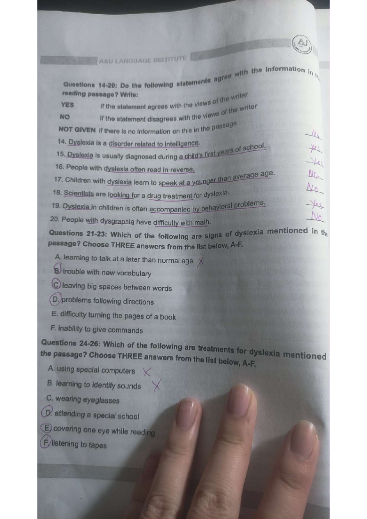 HW-24 - Dyslexia and Catastrophe Theory: Key Questions and Answers ...