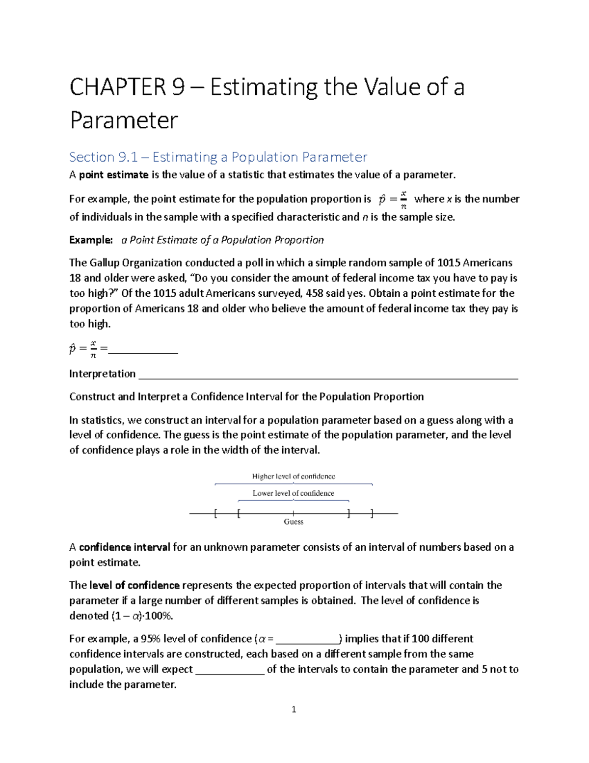 MATH200 Chapter 9: Notes on Estimating Population Parameters - Studocu