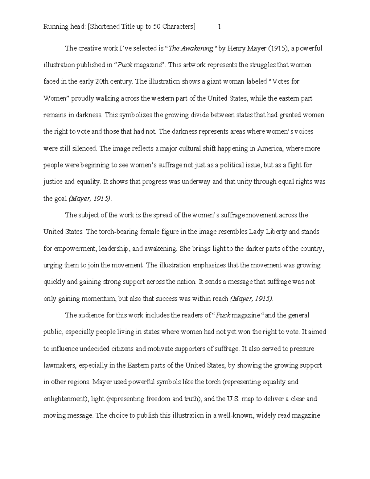 HUM 215 Module 3 Journal: The Impact of Awakening Henry Mayer on Woman ...