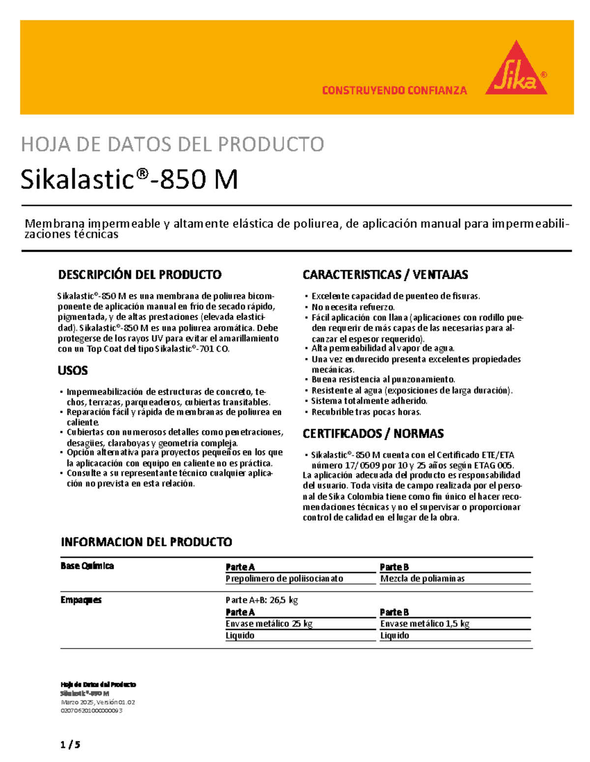 Sikalastic-850-m - OKAY - Hoja de Datos del Producto Sikalastic®-850 M ...
