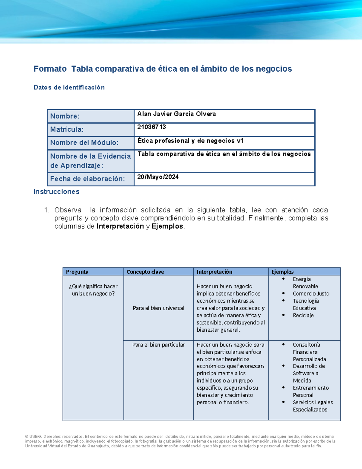 Tabla Comparativa de Ética en Negocios - Alan Javier Garcia Olvera ...