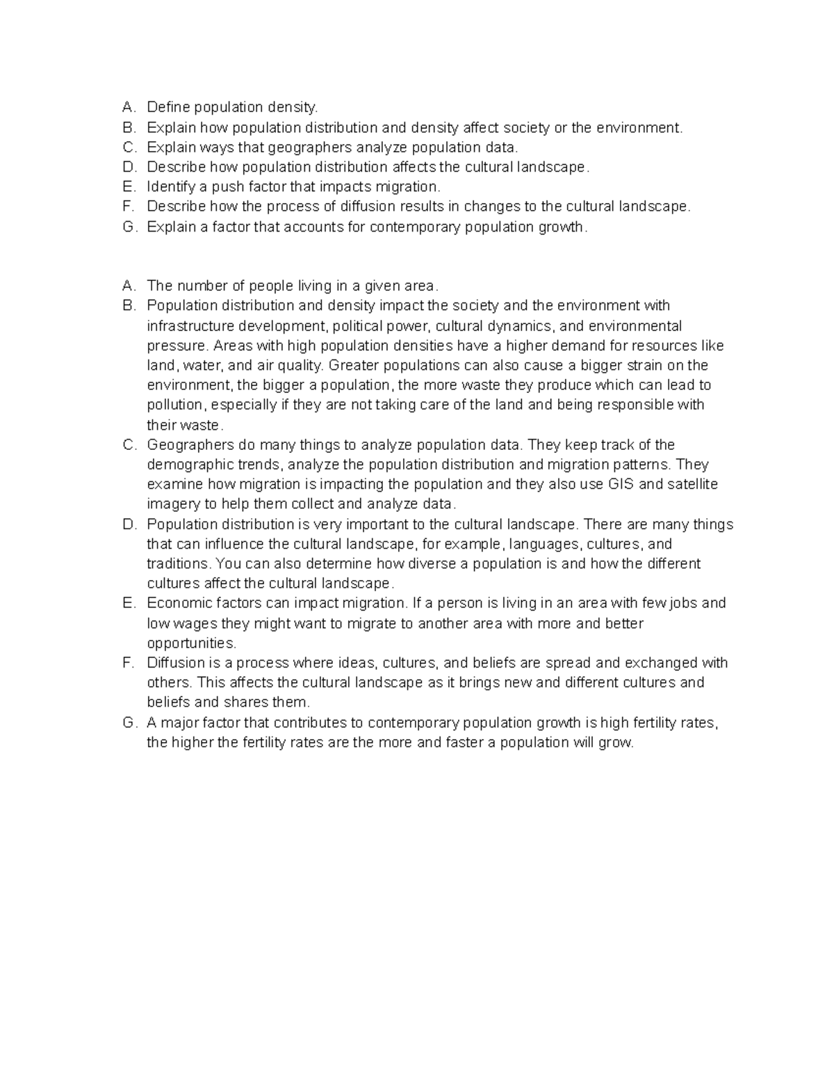 02.09 - Effects of Migration - A. Define population density. B. Explain how population ...