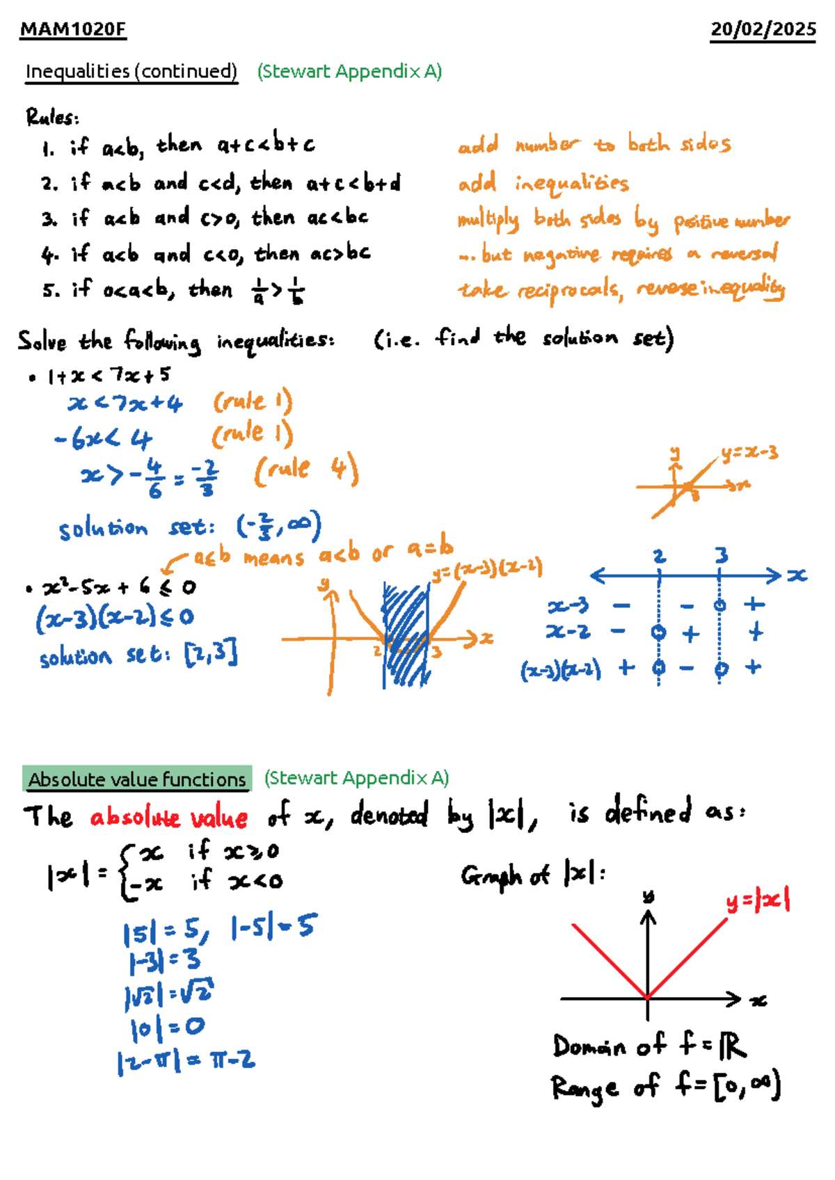 2025-02-20 (inequalities, absolute values) - MAM1020F - (Stewart ...