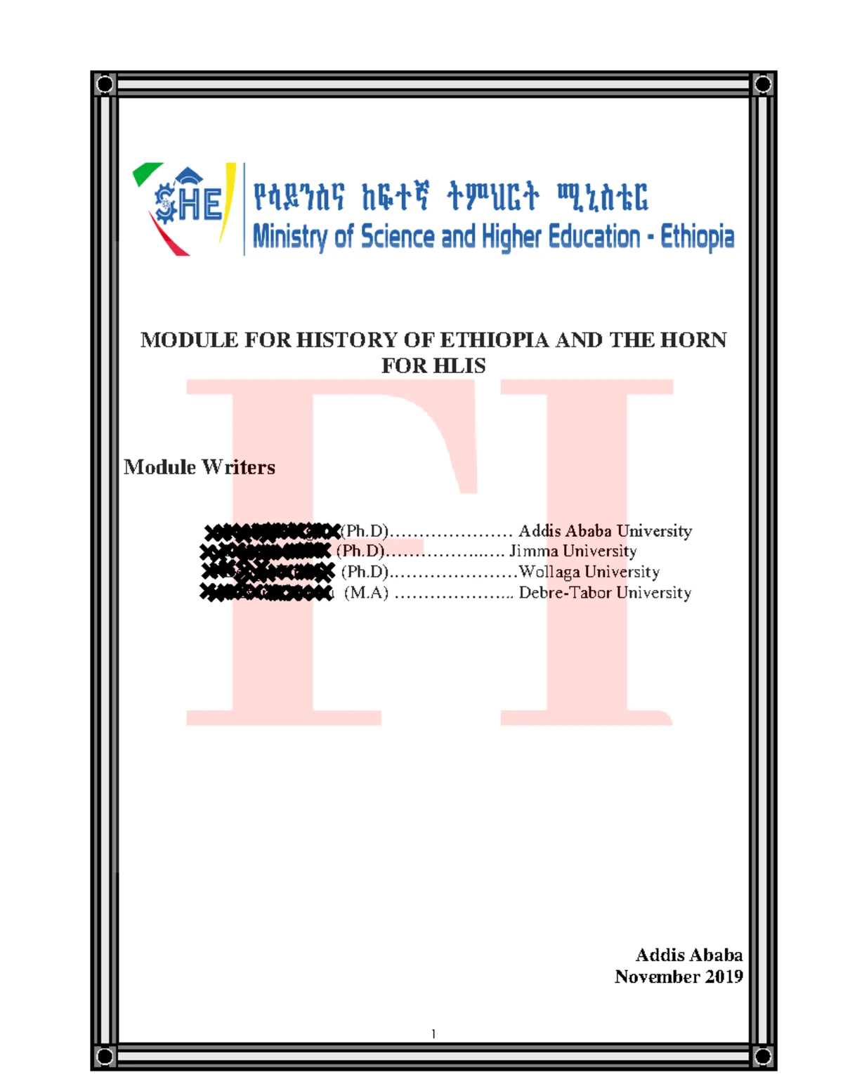 Revised Hist. 1012 Module: History of Ethiopia & the Horn 2024-3 - Studocu