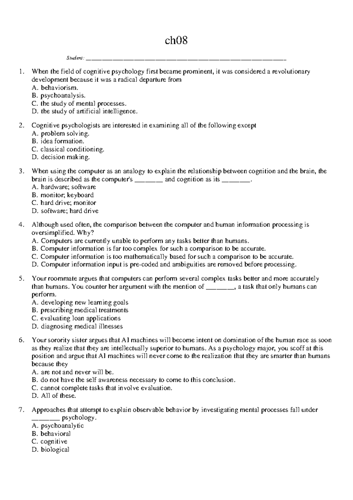 Ch08 - Cognitive Psychology Test Bank and Study Guide - Studocu