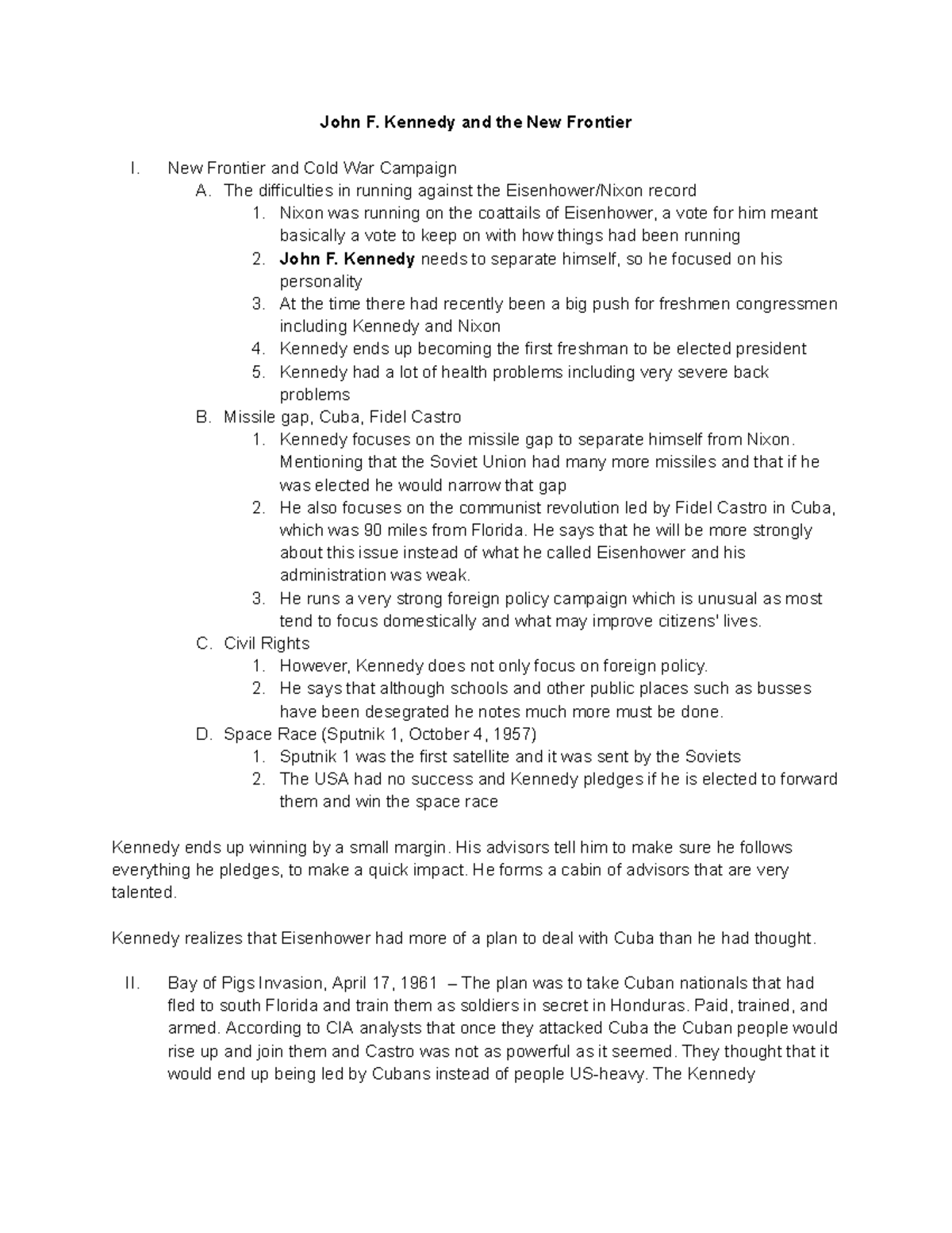 HIST106 Final Exam Study Notes on JFK and the New Frontier - Studocu