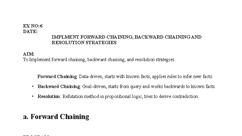 AI Lab 2: Implementing Forward & Backward Chaining Strategies - Studocu