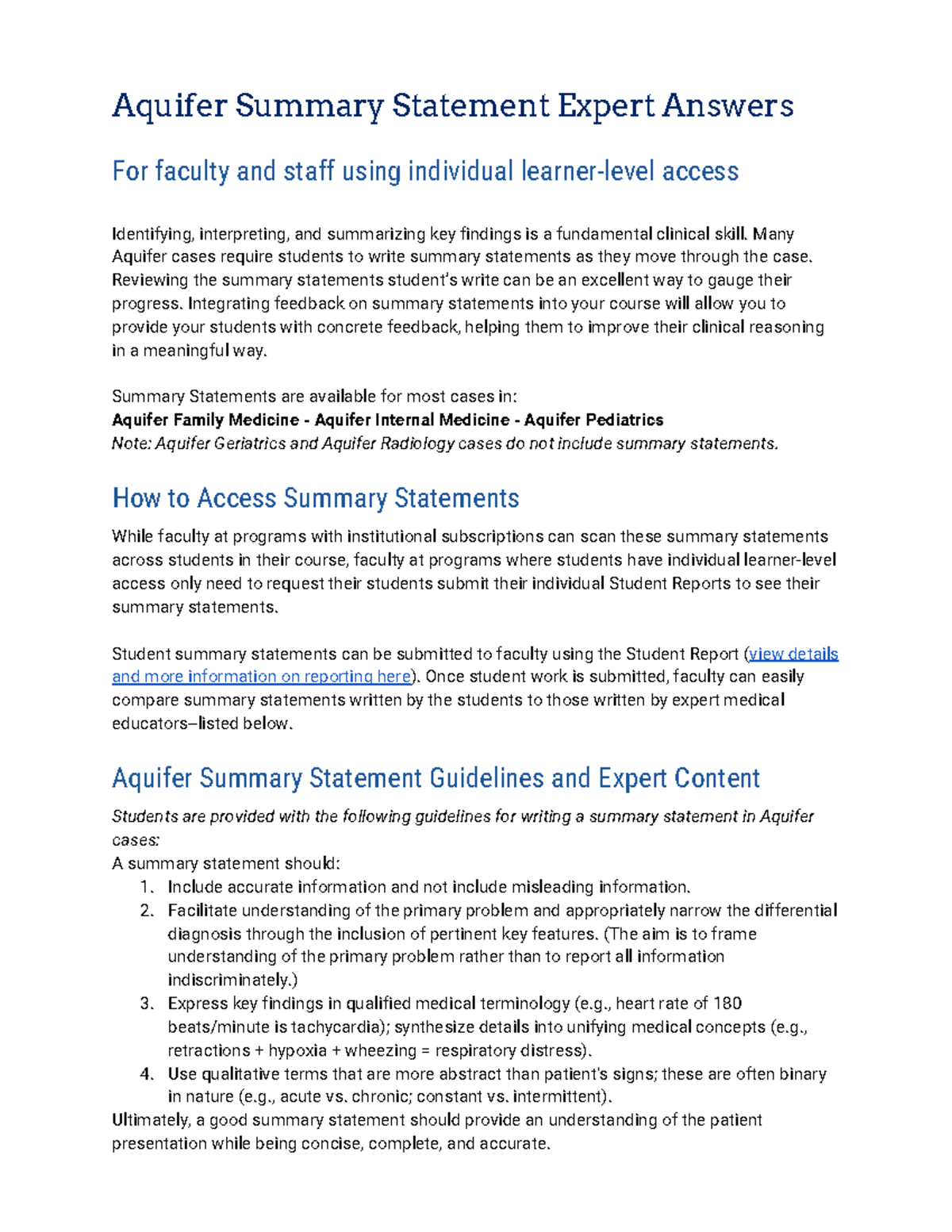Aquifer Summary Statements: Guidelines and Expert Insights - Studocu