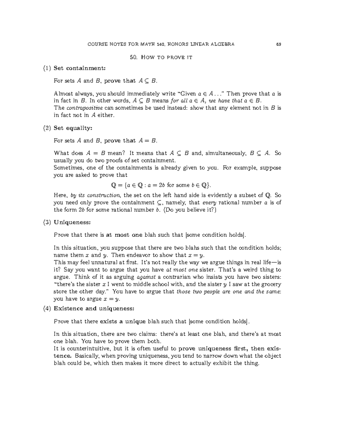 MATH 540: Honors Linear Algebra Course Notes and Proof Techniques - Studocu