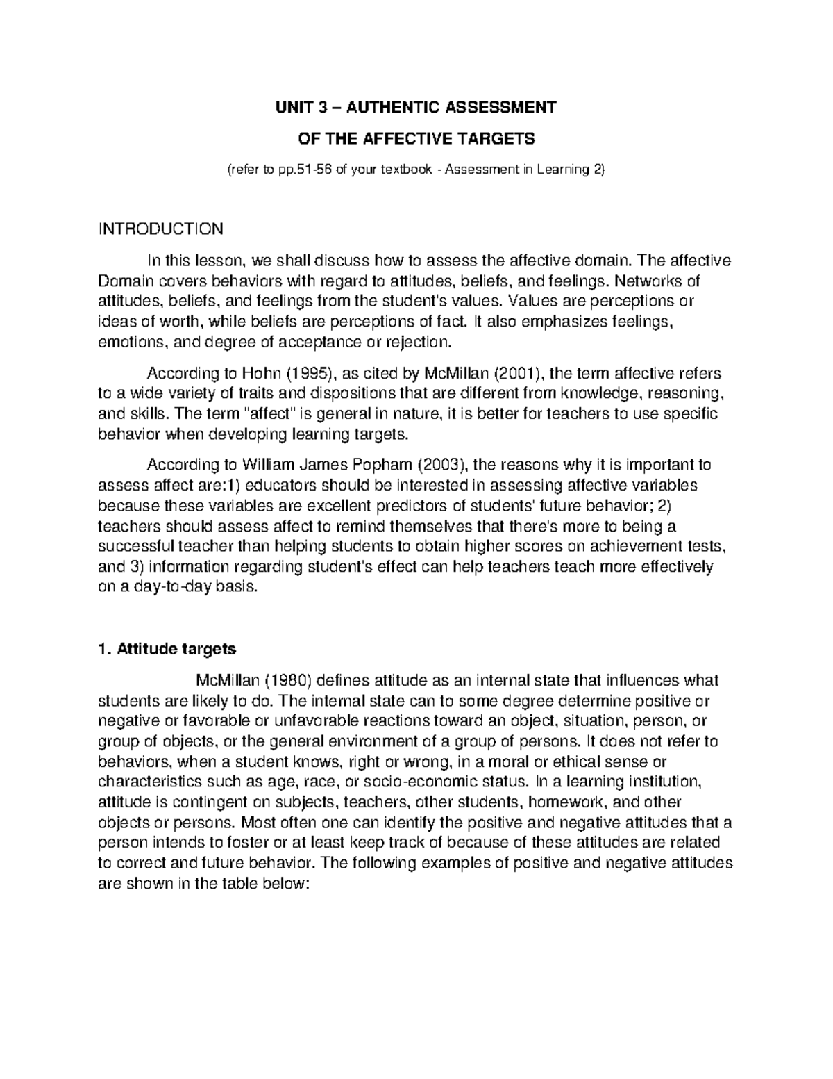 Unit 3: Authentic Assessment of Affective Targets in EDUC 5 - Studocu