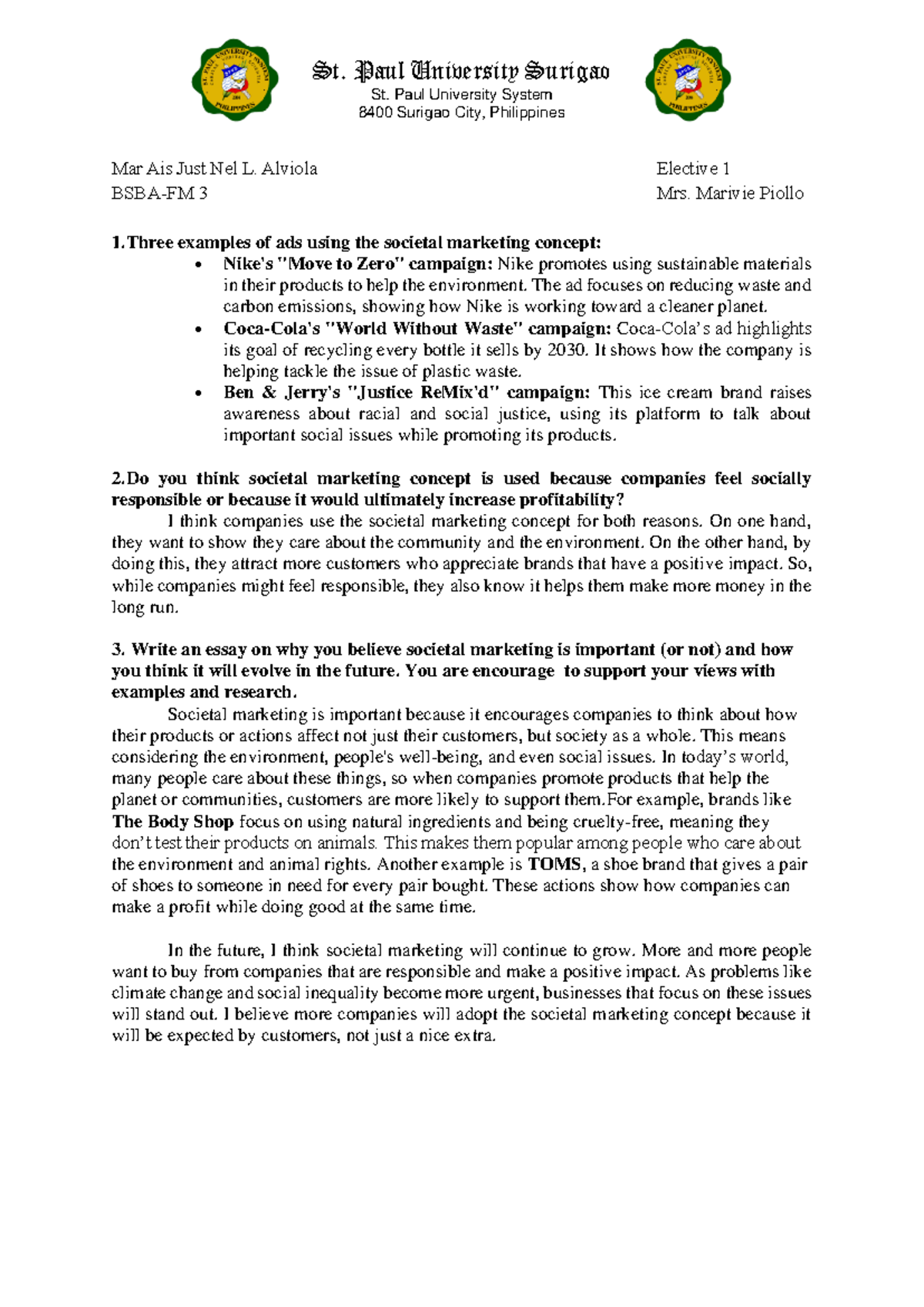 BSBA-FM 3 Essay Notes on Societal Marketing Concepts and Evolution ...