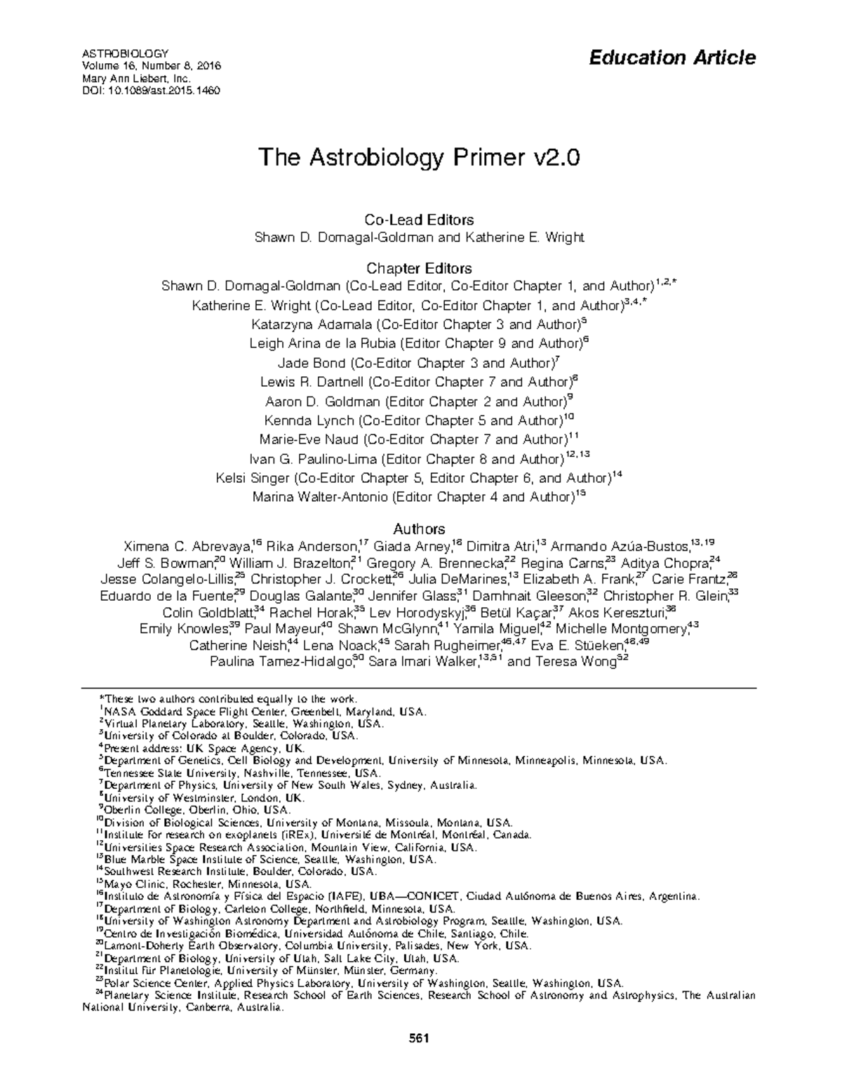 Astrobiology Primer v2.0: Insights into Life Beyond Earth - Studocu