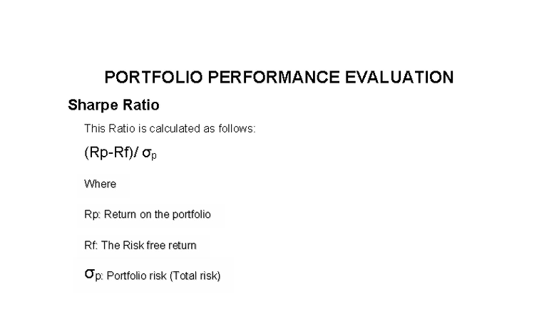 Portfolio Performance Evaluation: Sharpe & Treynor Ratios (FIN 301) - Studocu
