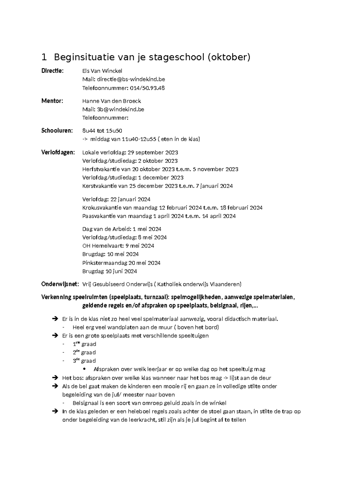 Stageopdrachten werkbladeren - 1 Beginsituatie van je stageschool ...