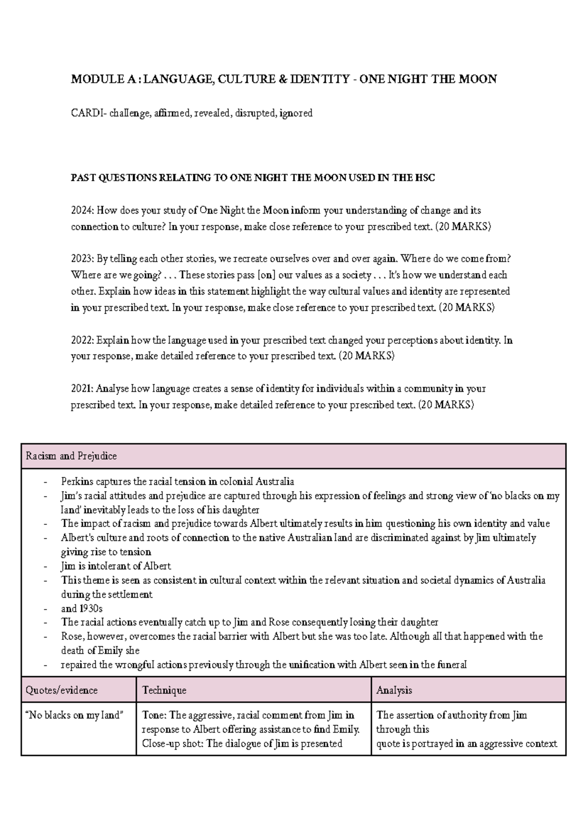 HSC 2024: Language & Culture in "One Night the Moon" Study Notes - Studocu