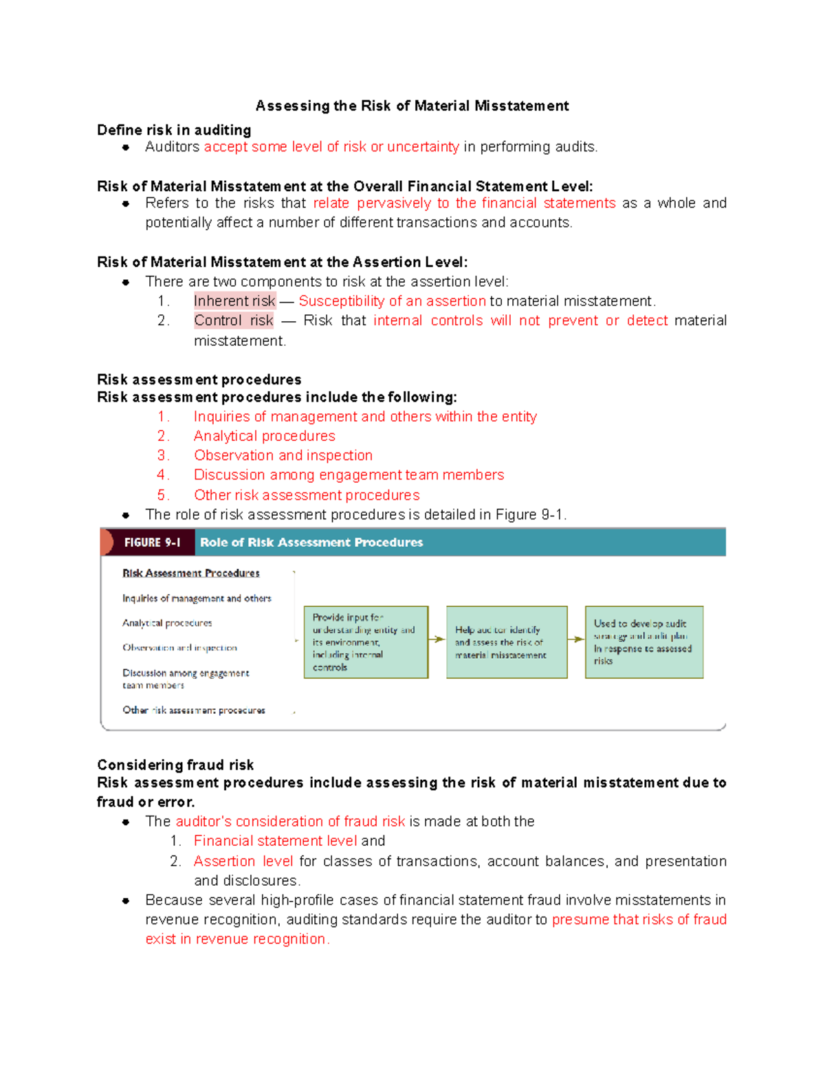 Audit Reports Notes: Assessing Material Misstatement Risks - Studocu