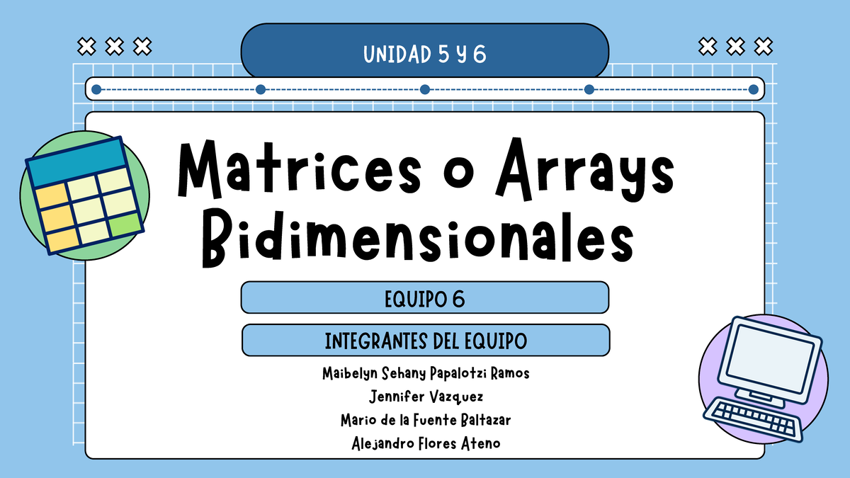Matrices O Arrays Bidimensionales - Matrices o Arrays Bidimensionales EQUIPO 6 UNIDAD 5 Y 6 ...