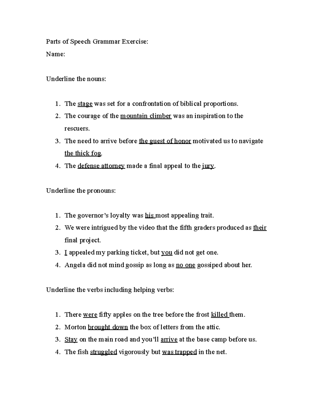 Parts of Speech HW - Lecture Notes on Grammar Exercises - Studocu