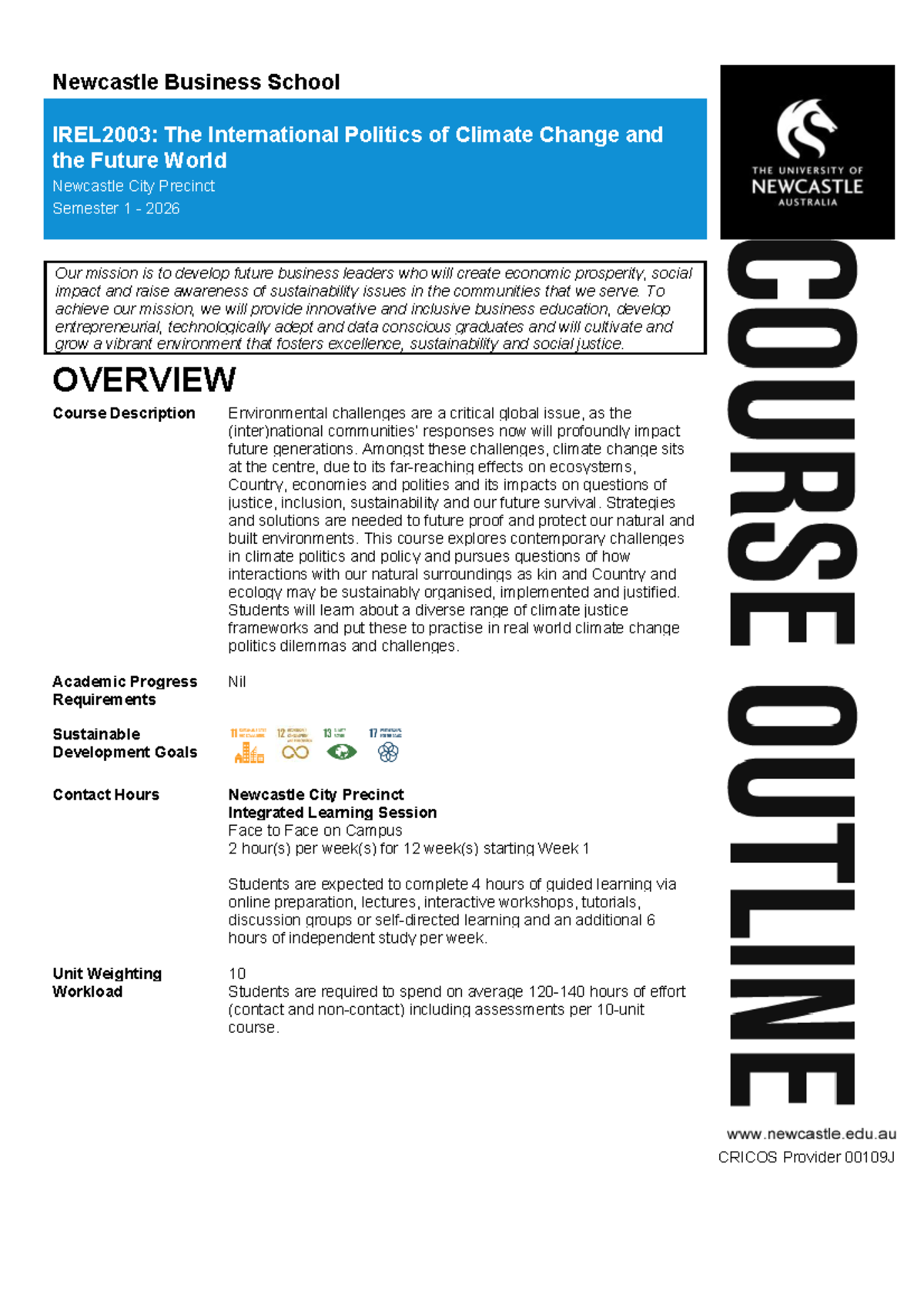 IREL2003: Climate Change Politics & Justice - Course Outline Semester 1 ...