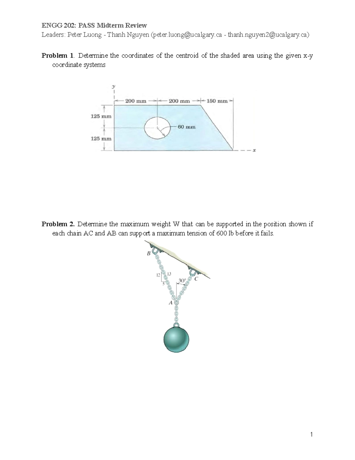 PASS Midterm Review Handout: Centroid, Forces & Reactions Problems ...