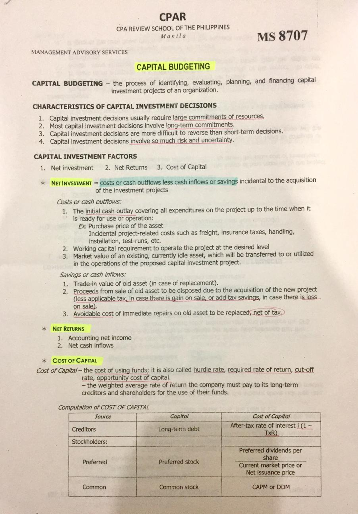 Cpar-mas-capital-budgeting - Afar Reviewer - Studocu