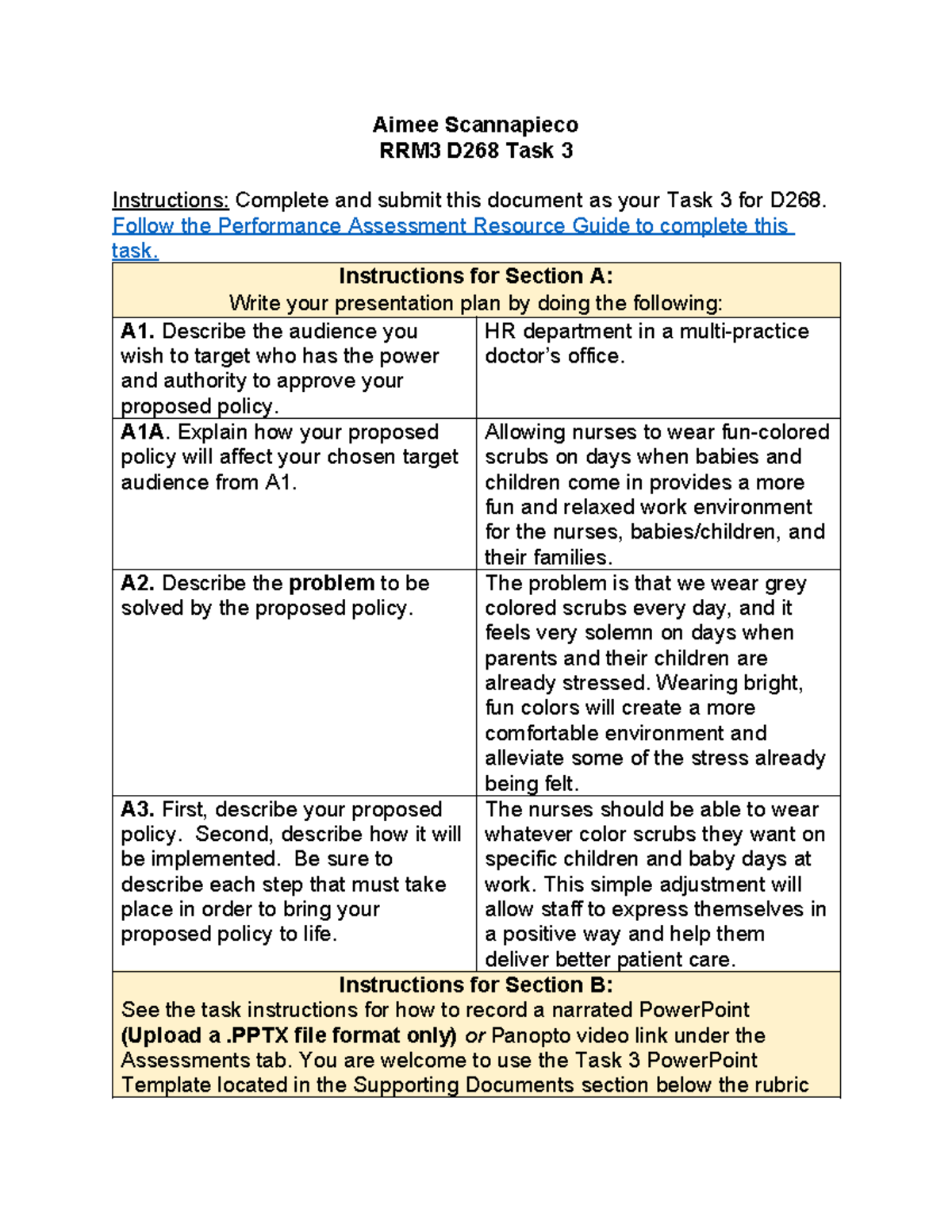 RRM3 D268 Task 3: Presentation Plan for Policy Proposal on Scrubs - Studocu