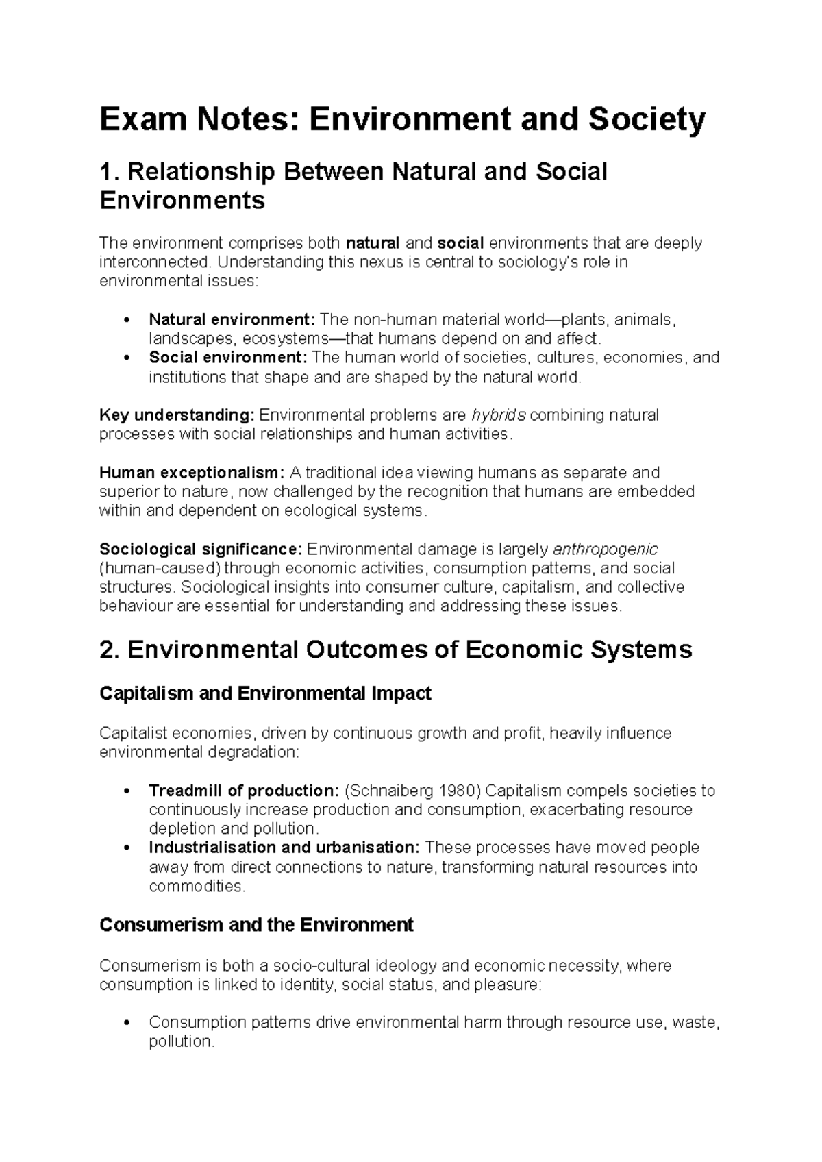 Exam Notes: Environment and Society 1 - Key Concepts and Theories - Studocu