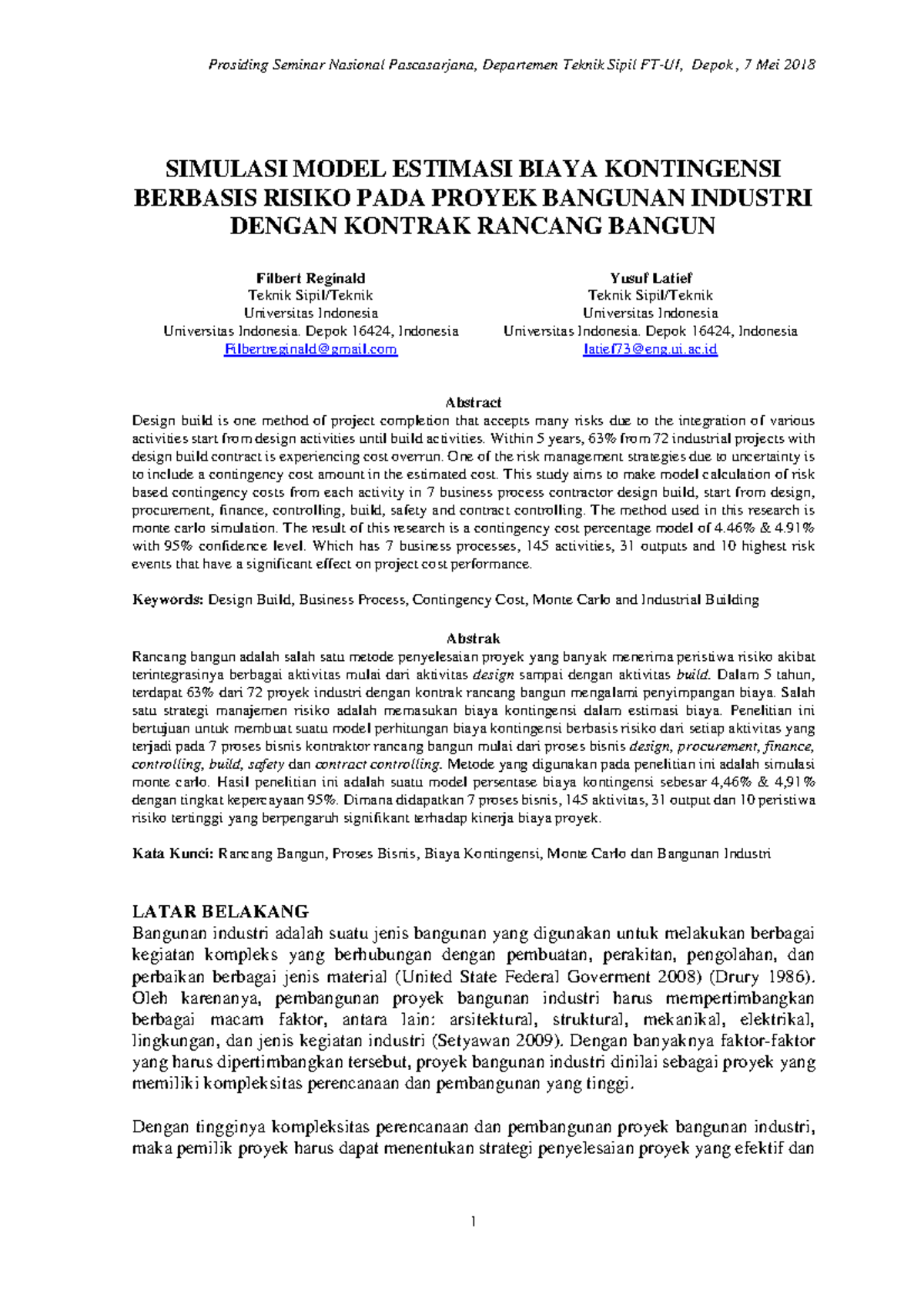 Model Estimasi Biaya Kontingensi Berbasis Risiko pada Proyek Rancang ...