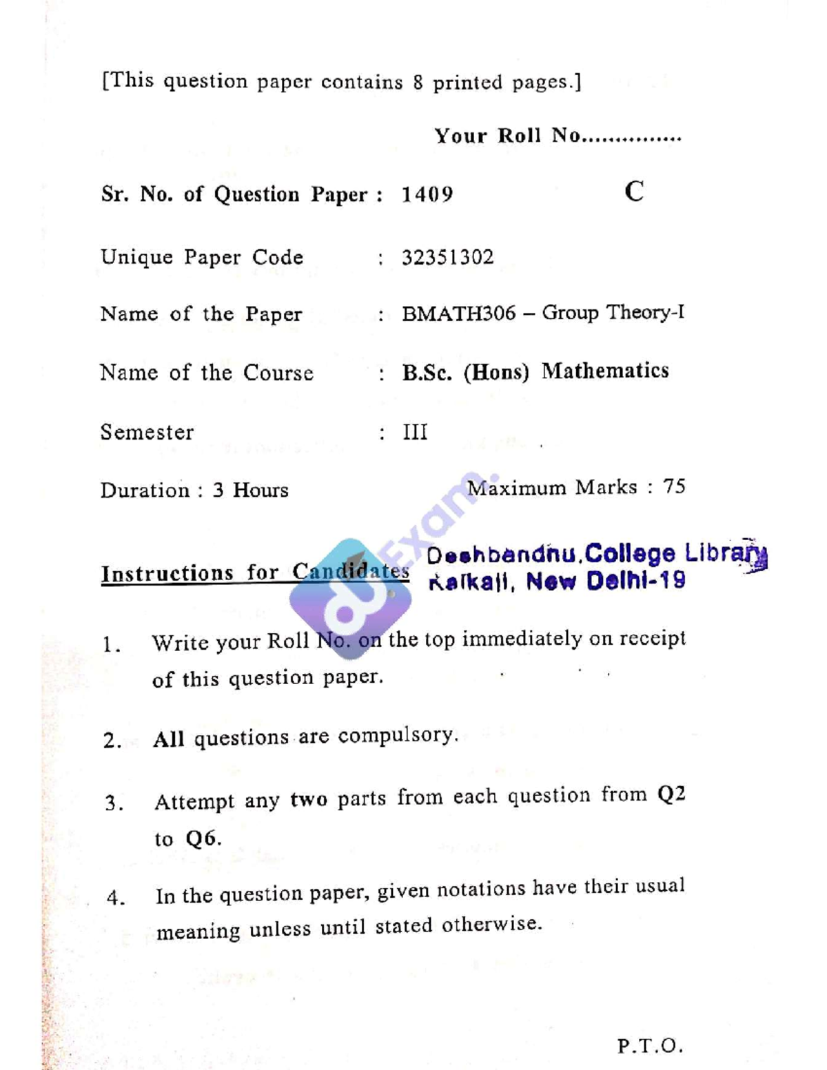 BMATH306: Group Theory Previous Year Question Paper - Semester 3 - Studocu