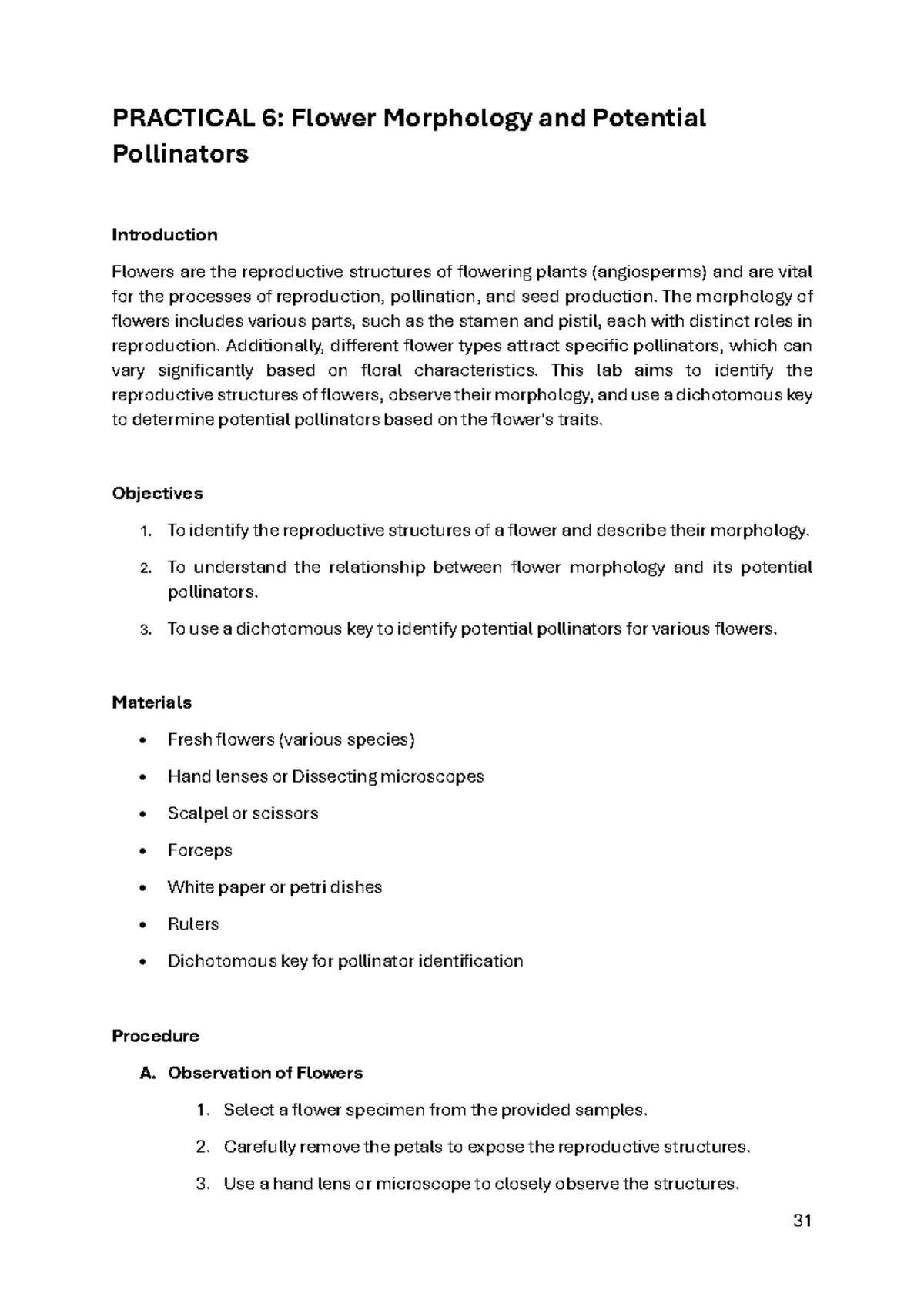 Bio270 Practical 6: Flower Morphology & Pollinator Identification - Studocu