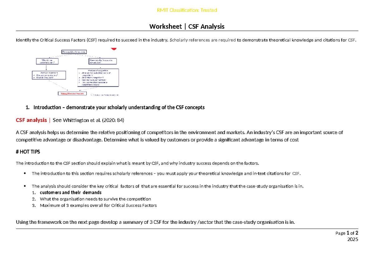 Critical Success Factors (CSF) Worksheet 2025 - RMIT Classification ...