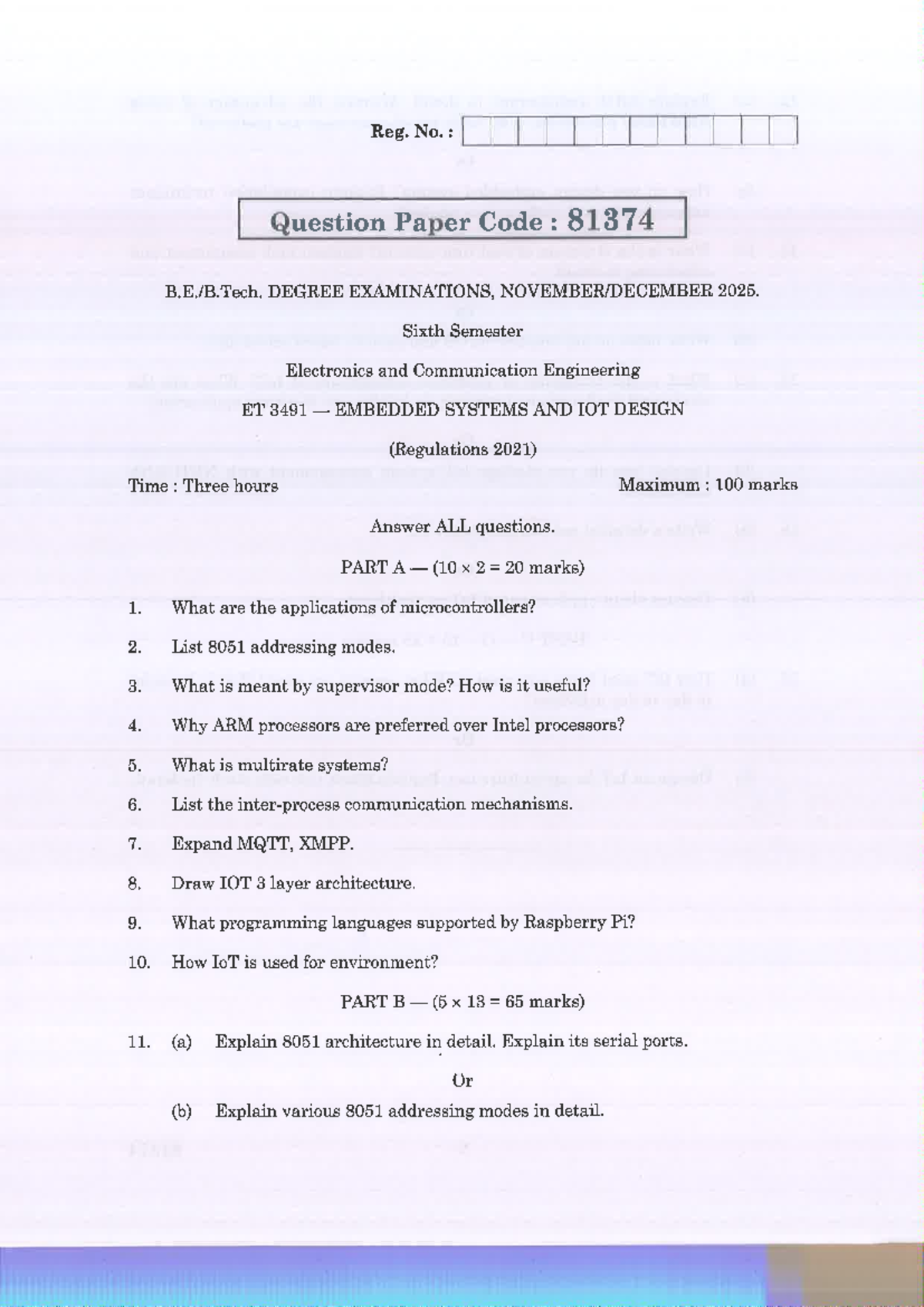 ET 3491 Final Exam Question Paper - Embedded Systems & IoT Design - Studocu