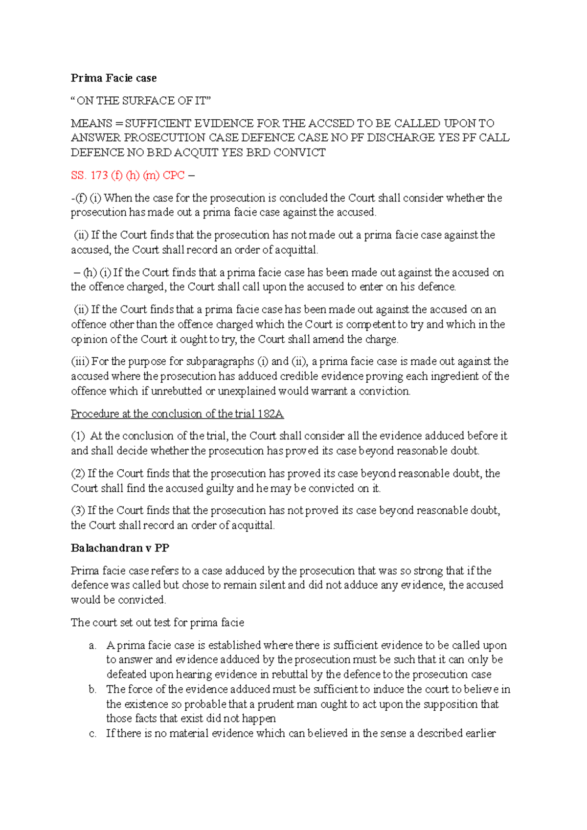 Prima facie - Lecture notes topic 14 - Prima Facie case “ON THE SURFACE ...