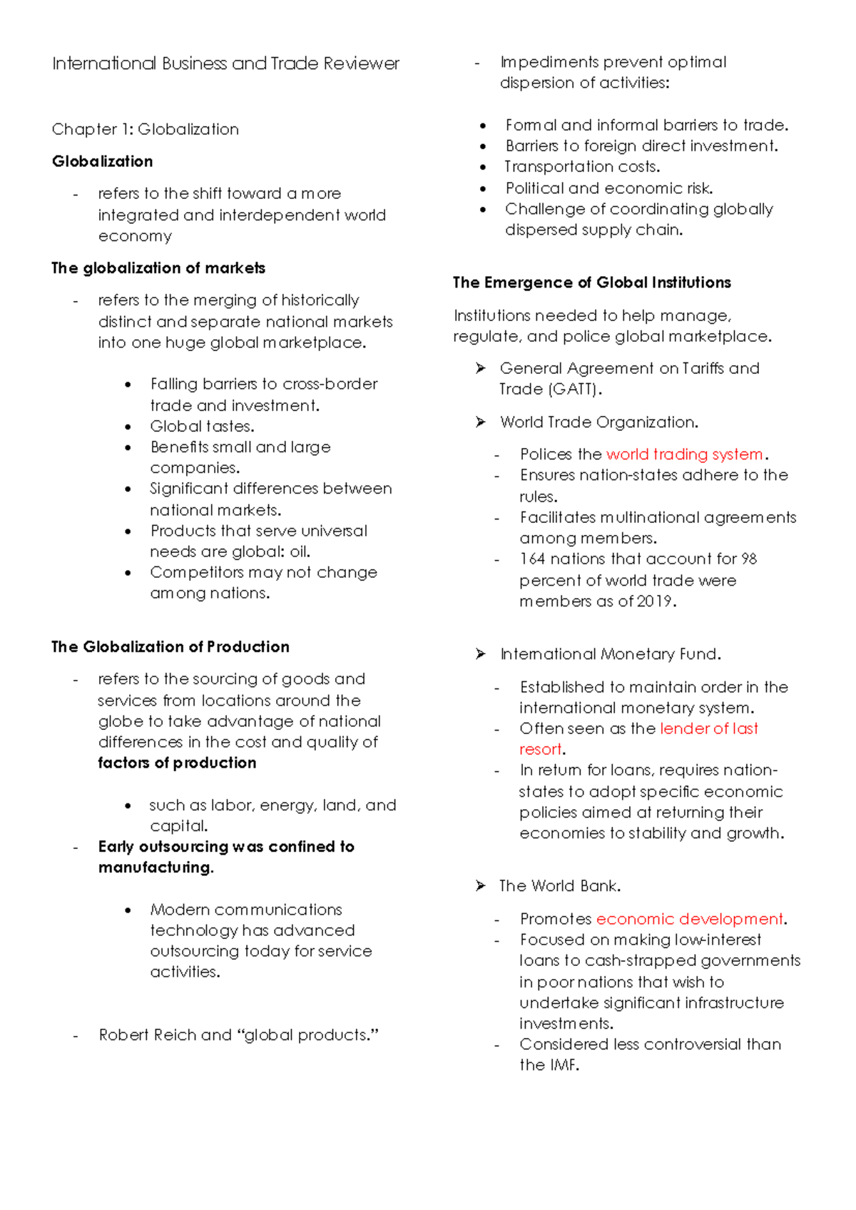 IBT 101 Final Exam Reviewer: Globalization and Trade Dynamics - Studocu