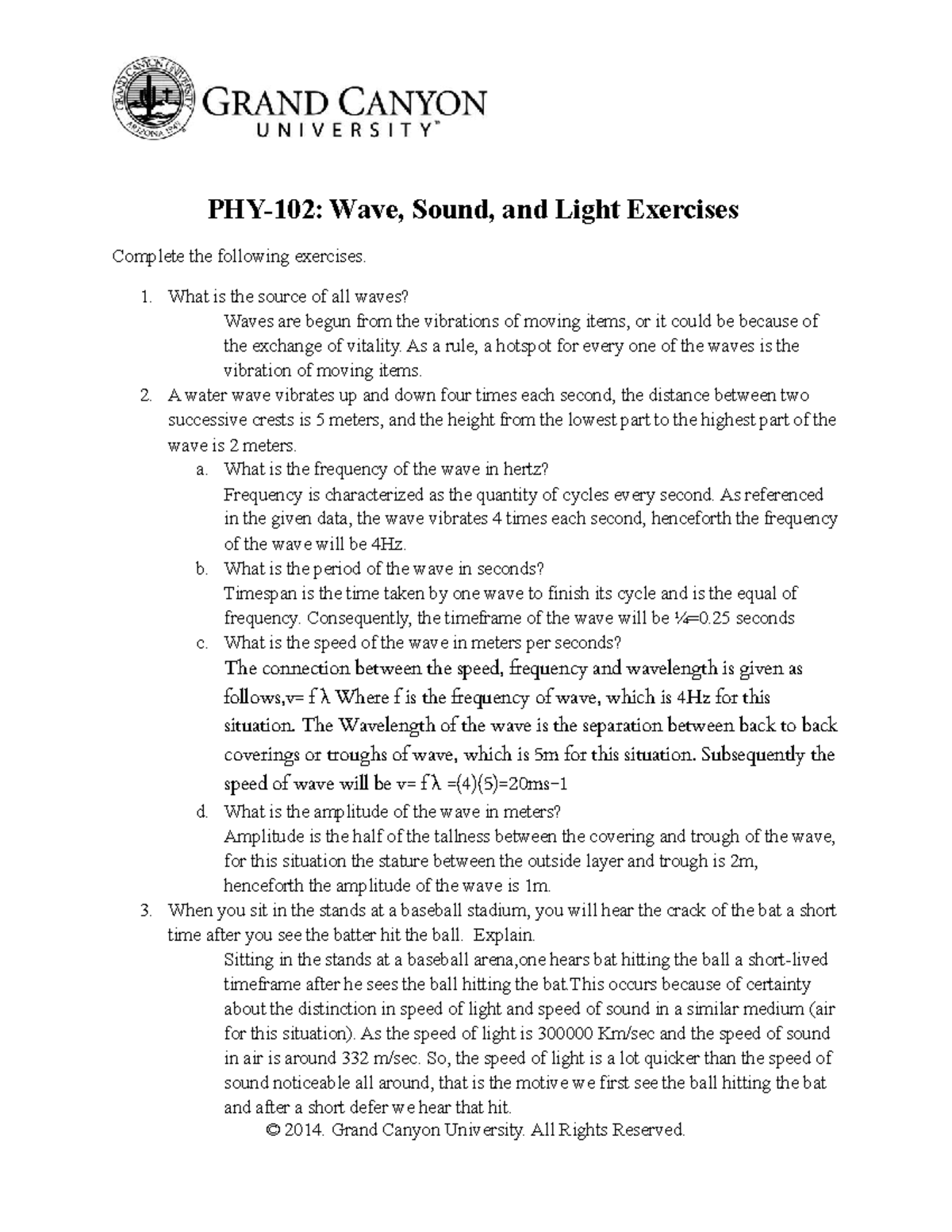 PHY-102-RS-Wave, Sound, and Light Exercise Questions and Solutions ...