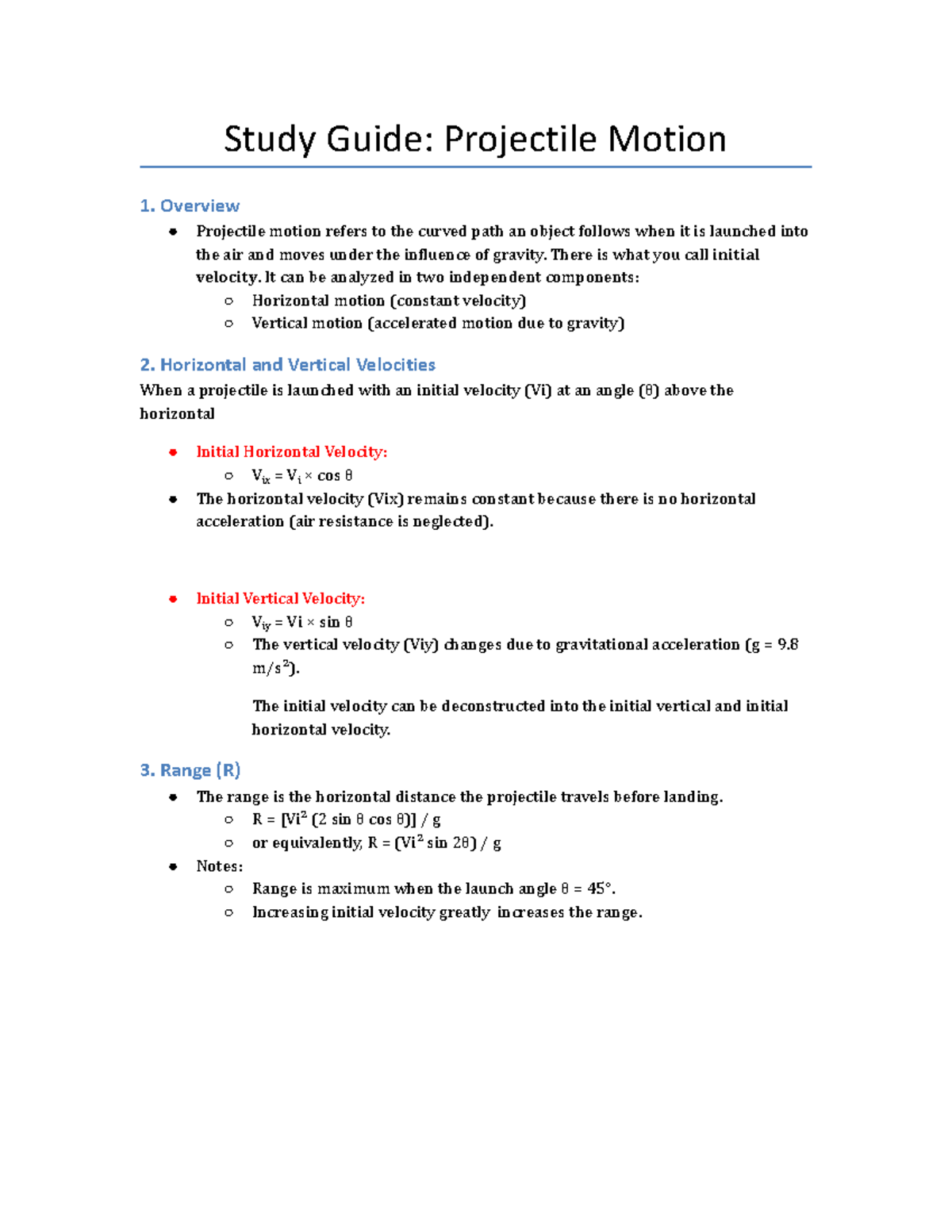 Study Guide: Projectile Motion (PHYS 101) - Studocu