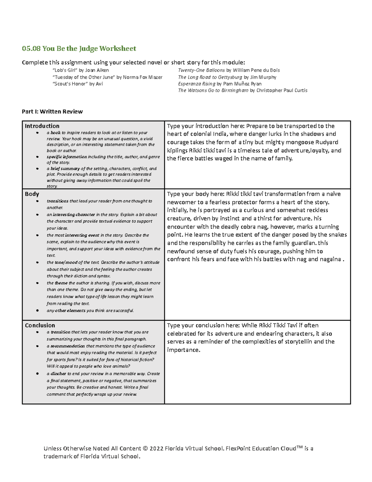 05.08 You Be the Judge Worksheet: Character & Theme Analysis - Studocu