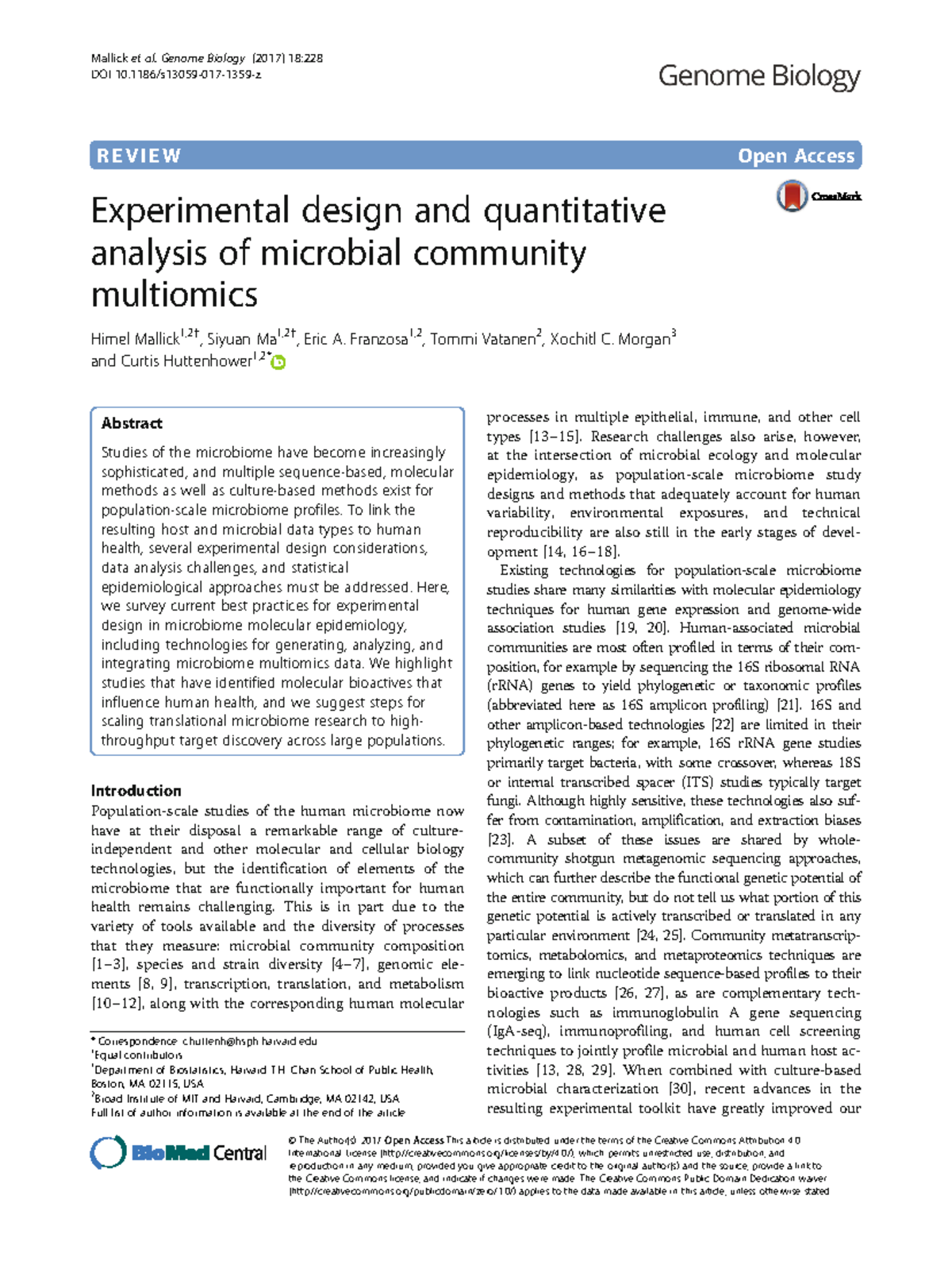 Experimental Design and Multiomics Analysis in Microbiome Research - R ...