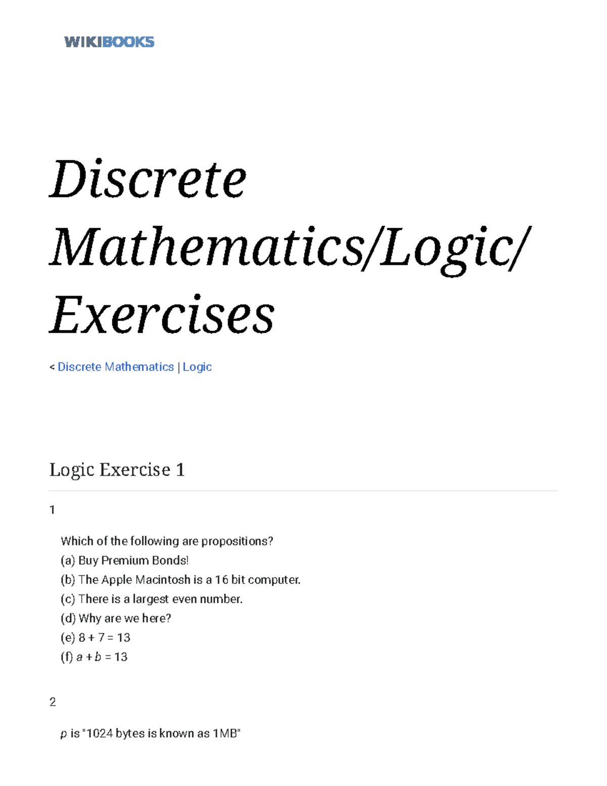 Discrete Math Logic Exercises: Propositions & Truth Tables (DM101 ...