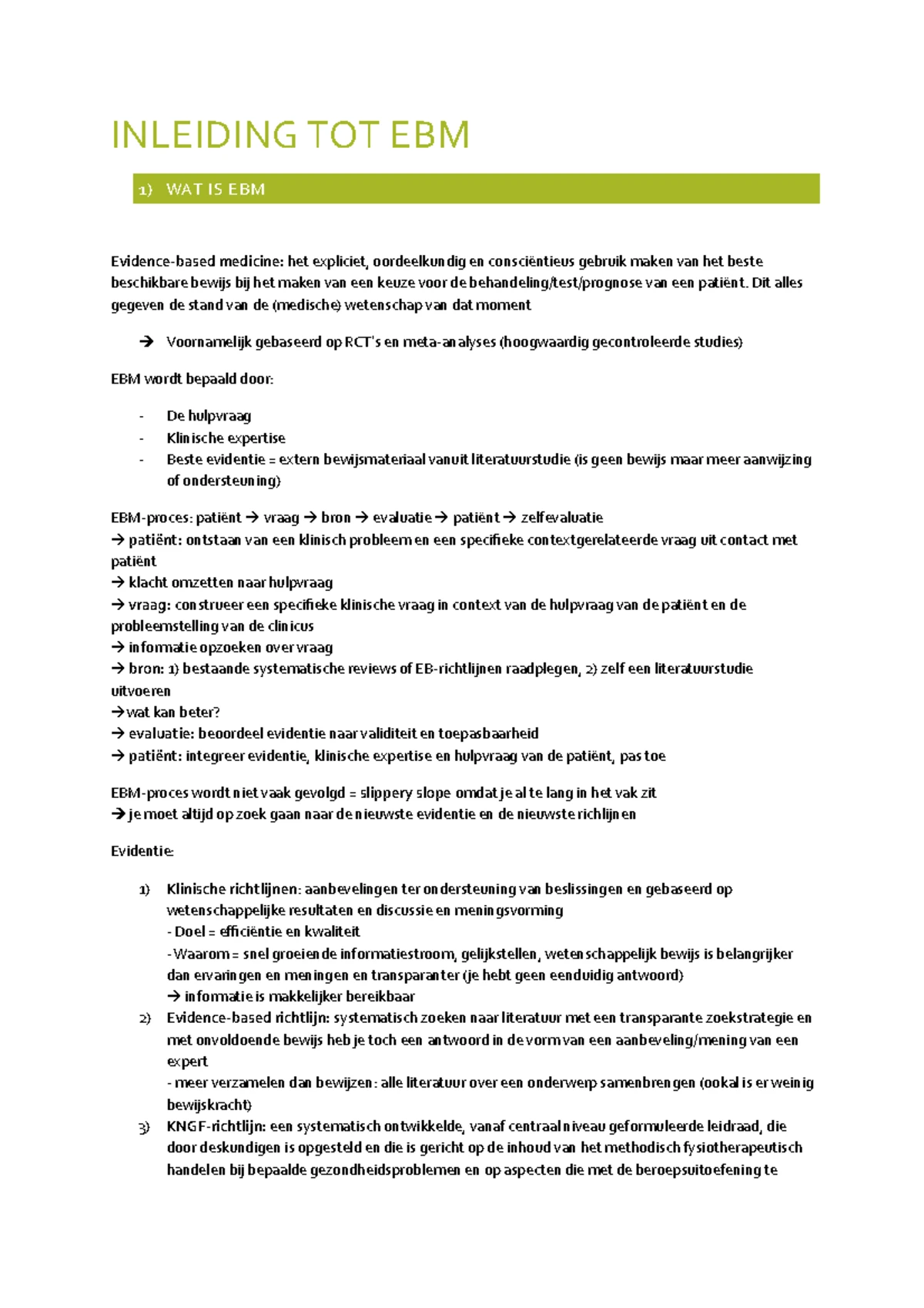 Samenvatting EBM en Statistiek I - Kinesitherapie Door Robby De Pauw ...