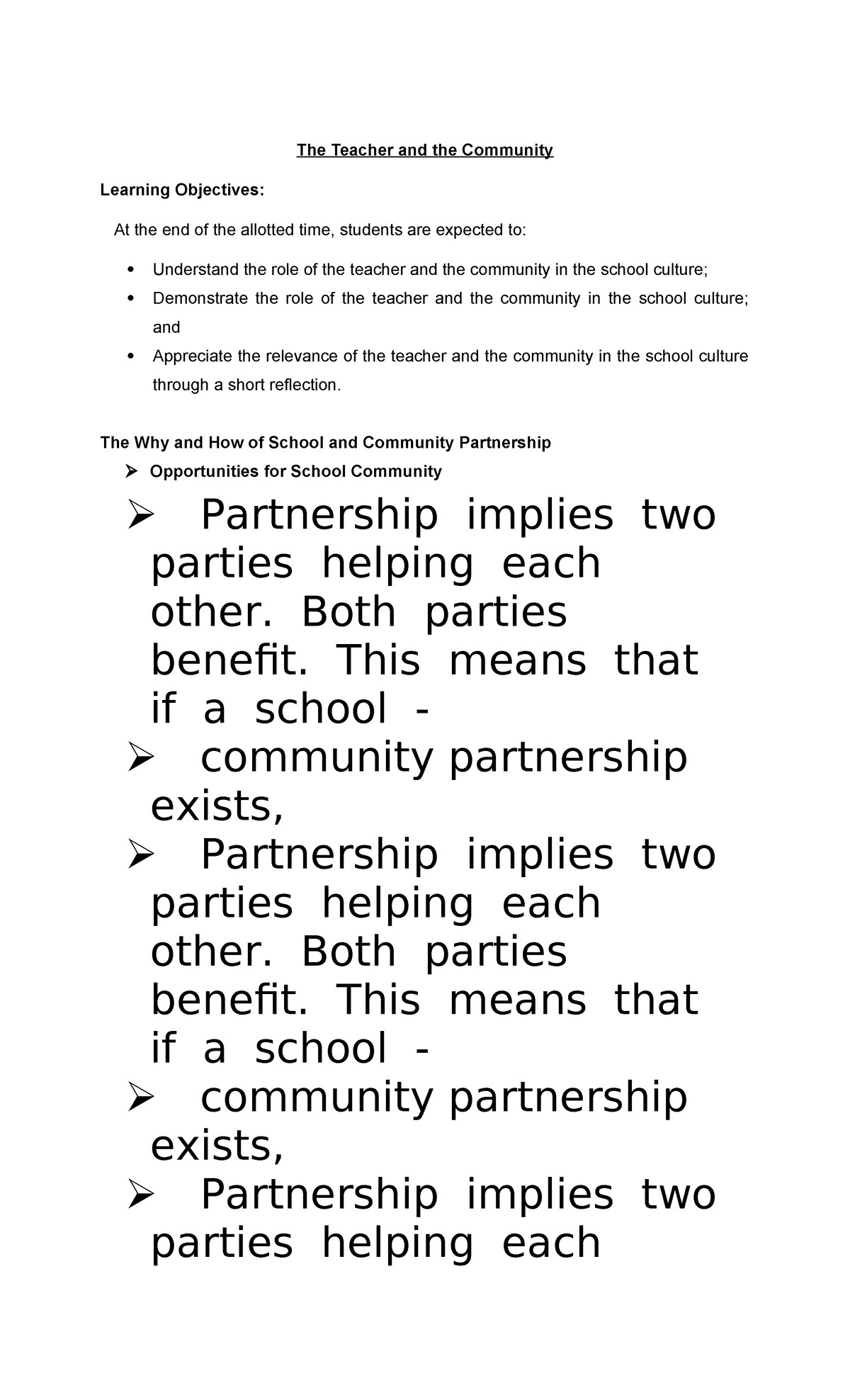The Teacher and The Community - The Teacher and the Community Learning ...