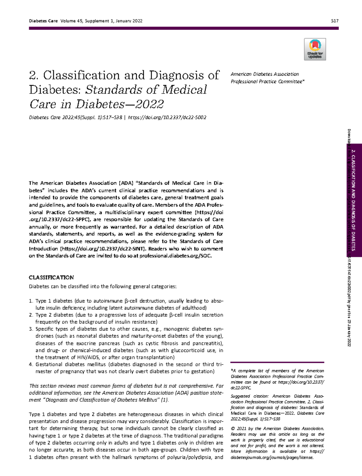 ADA Diagnosis and Clasification 2022 - 2. Classification and Diagnosis ...