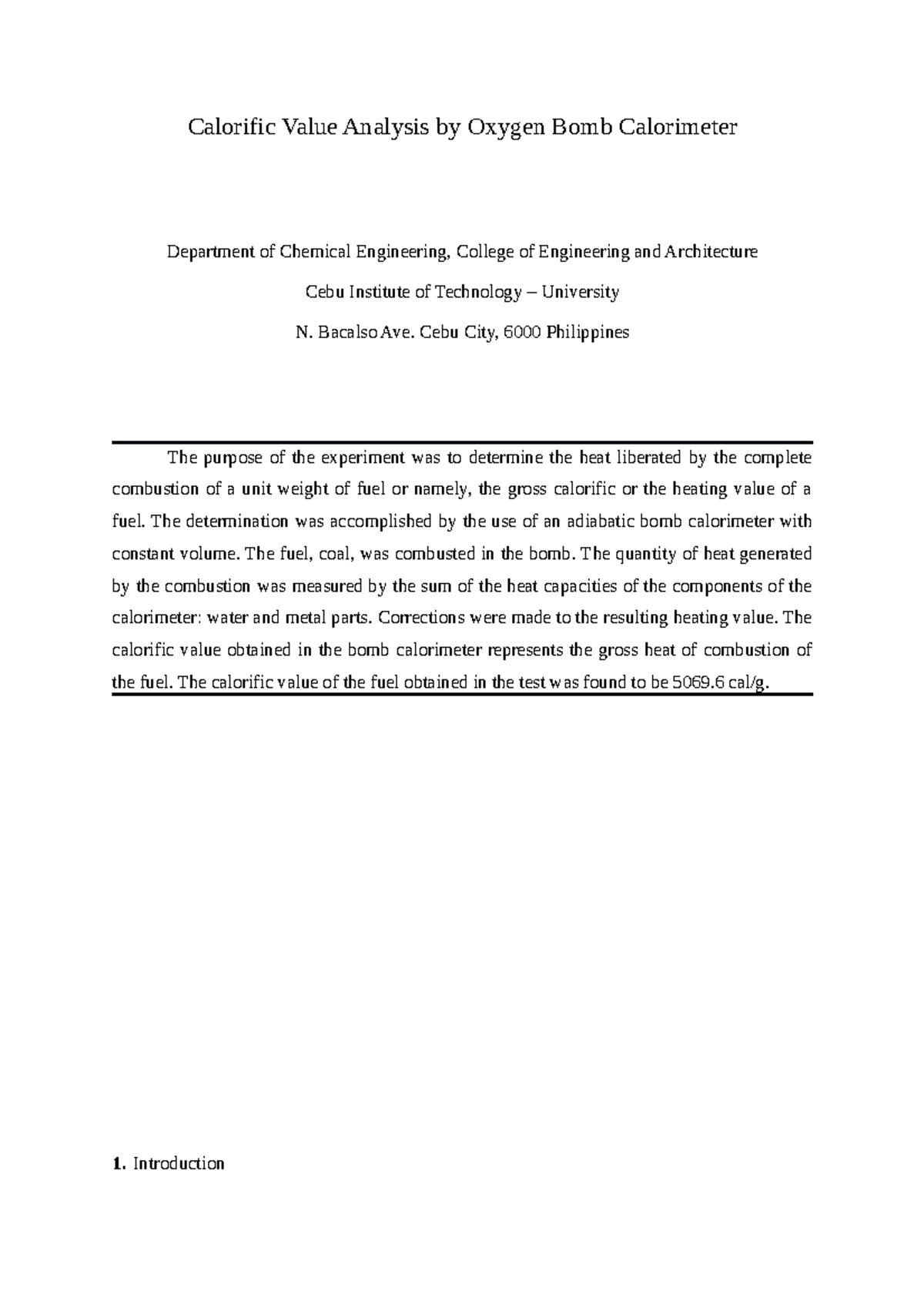 Exp6 - Exp6 Calorimeter - Calorific Value Analysis by Oxygen Bomb ...